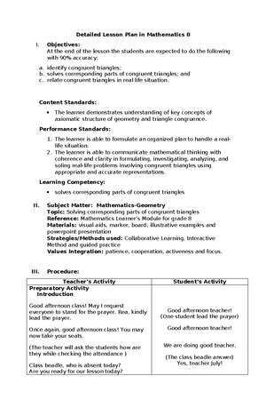 Lesson Plan for T-distribution - Detailed Lesson Plan in Statistics and ...