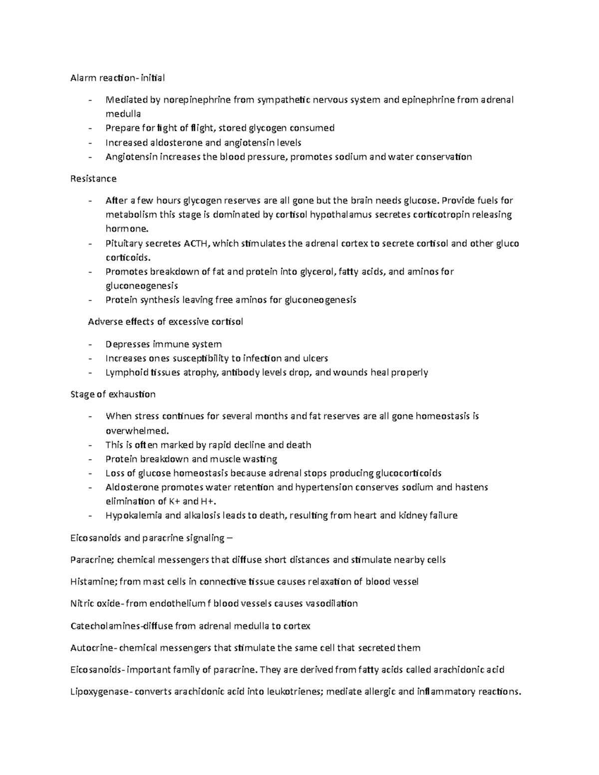 Alarm reaction - Lecture notes chapter 2 - Alarm reaction- initial ...
