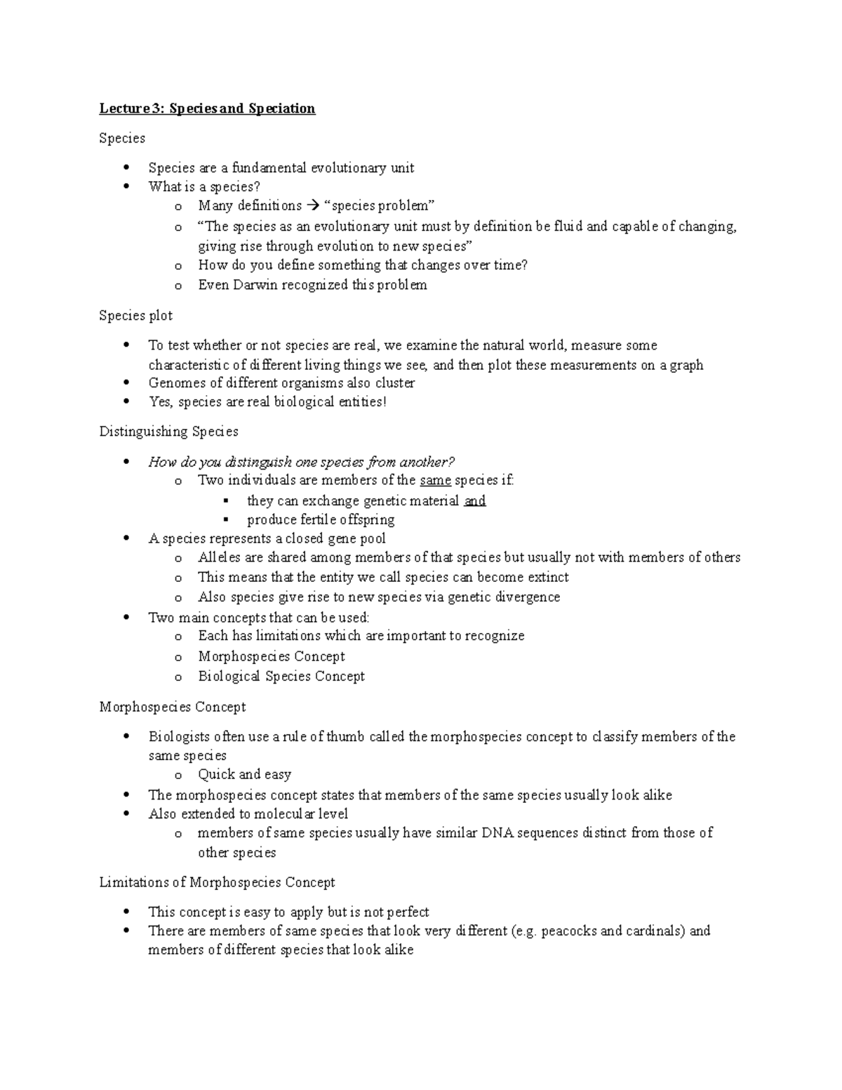 Species and Speciation - Lecture 3: Species and Speciation Species ...