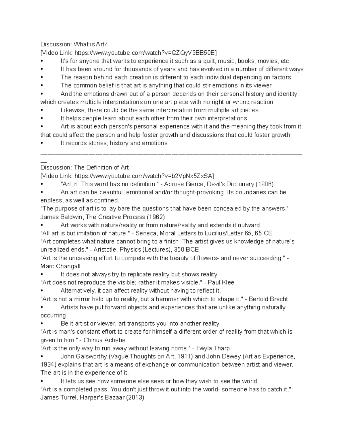 Art Appreciation Introduction Notes - Discussion: What is Art? [Video ...