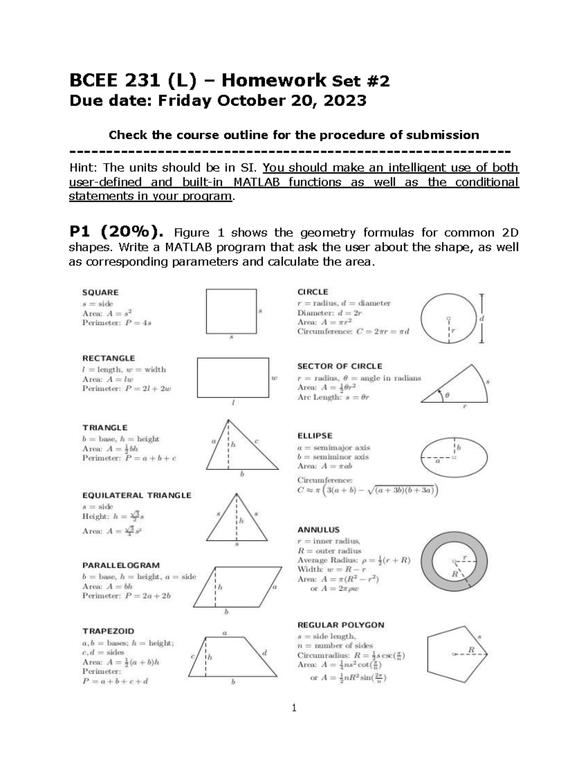 Assignment 2 L, AH, Fall 2023 - 1 BCEE 231 (L) – Homework Set Due date ...