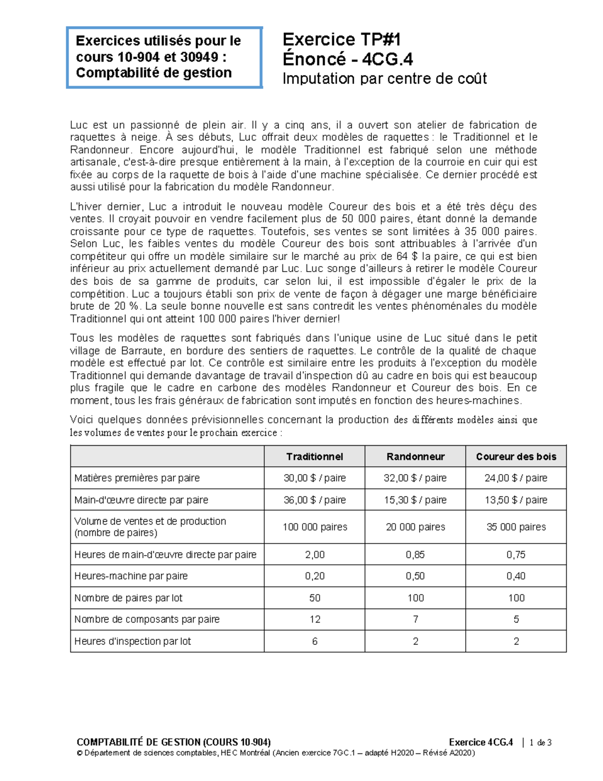 TP1 A2020 Exercice 4CG - énoncé TP - Exercice TP# Énoncé - 4CG. Imputation par centre de coût ...