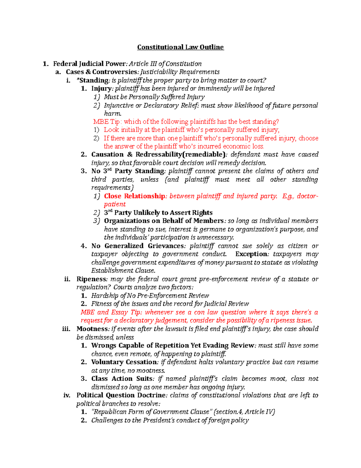 Outline-Constitution - Constitutional Law Outline Federal Judicial ...