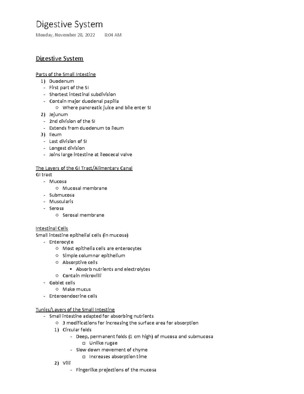 Digestive System - Digestive System Parts of the Small Intestine 1 ...