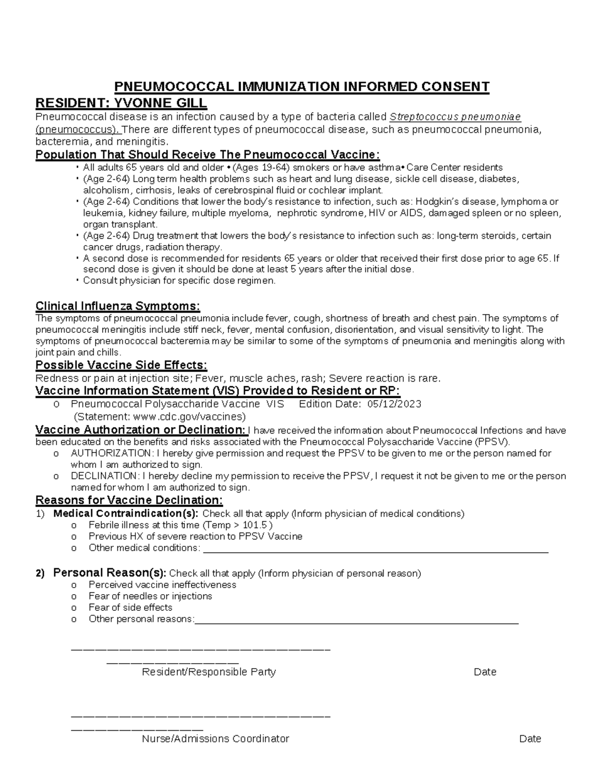 Pneumococcal Immunization Consent & VIS July 2023 (25) - PNEUMOCOCCAL ...