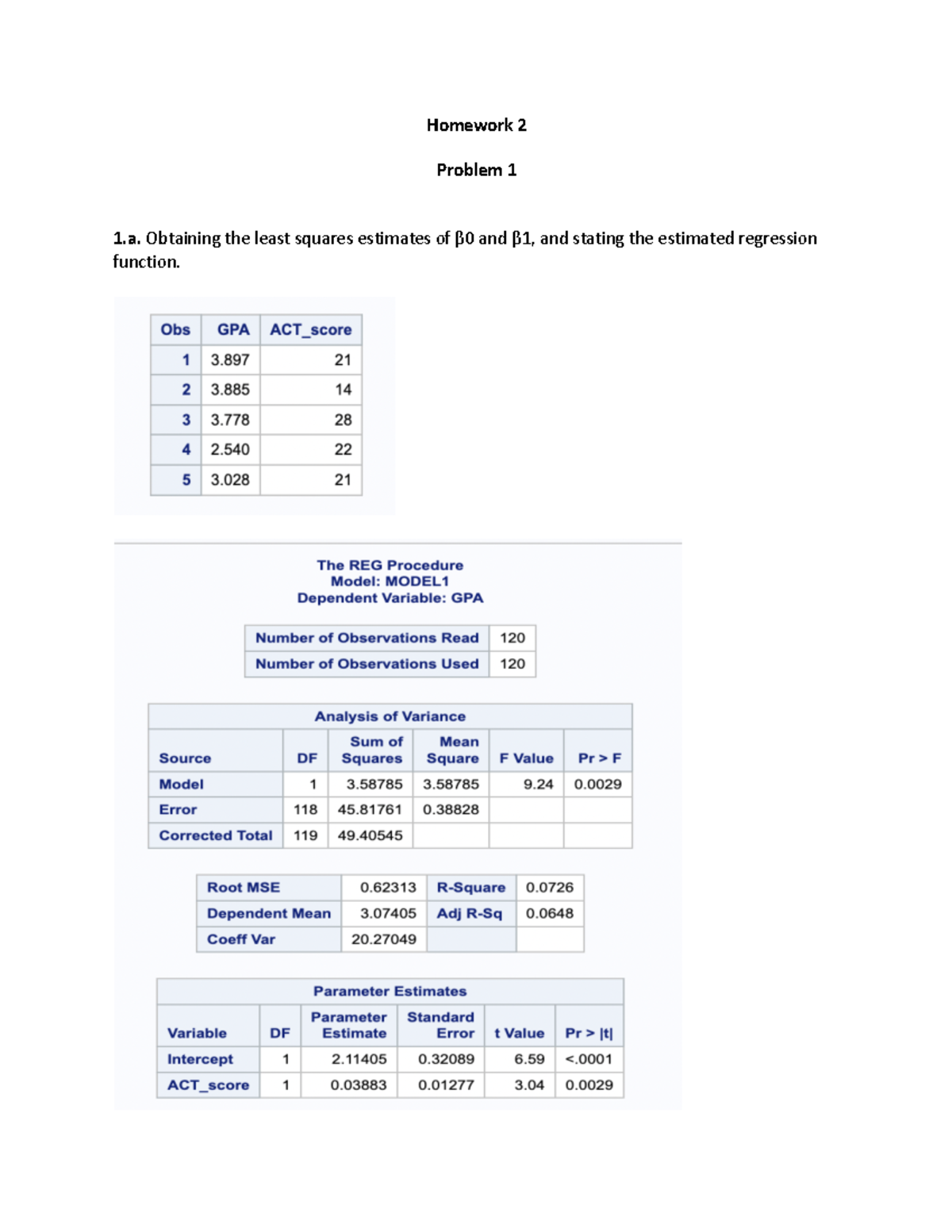 Homework 2 - Helpful practice assignment - Homework 2 Problem 1 Obtaining the least squares ...