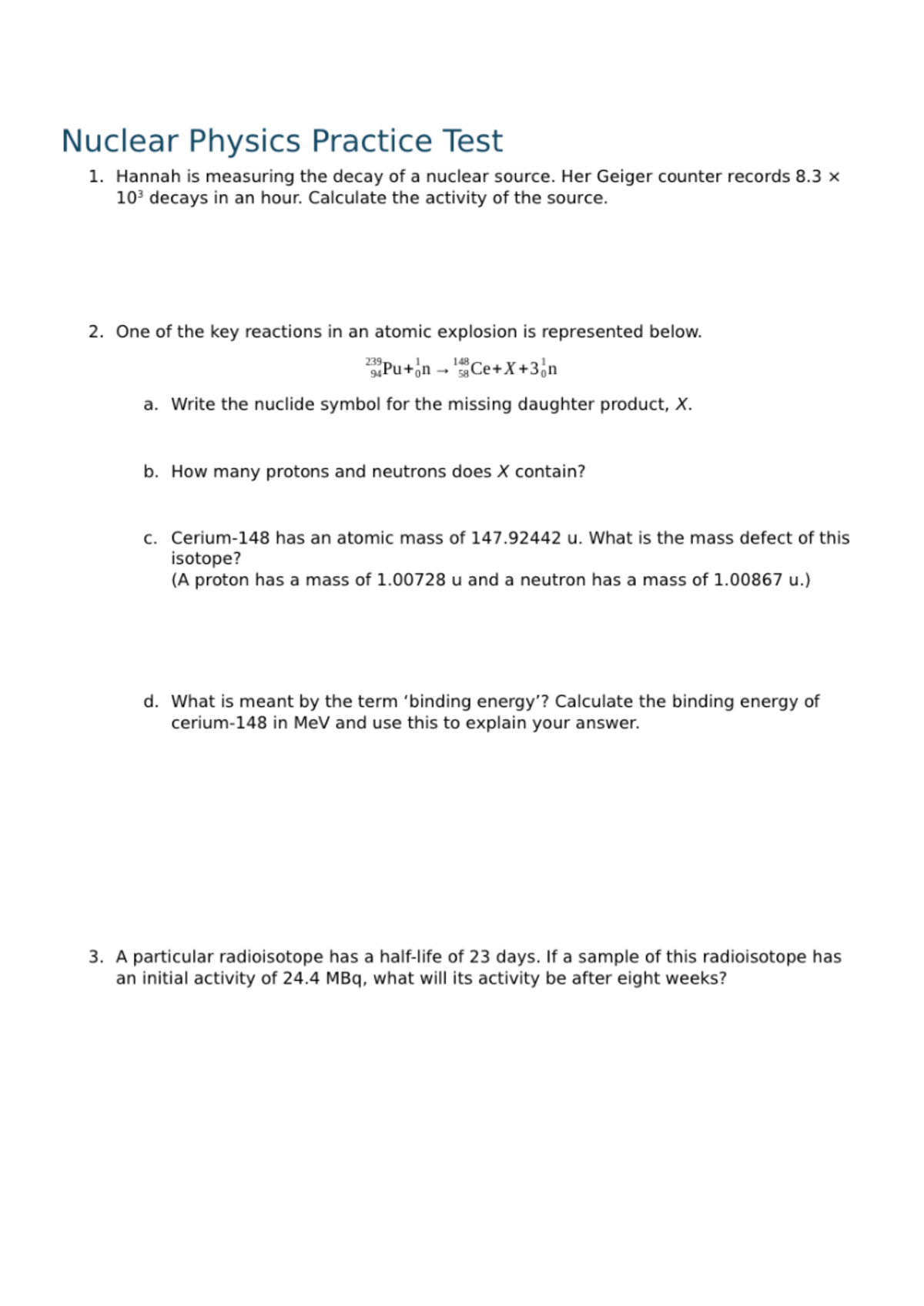 Nuclear Physics 1 - Year 11 Physcis Past Paper - Nuclear Physics ...