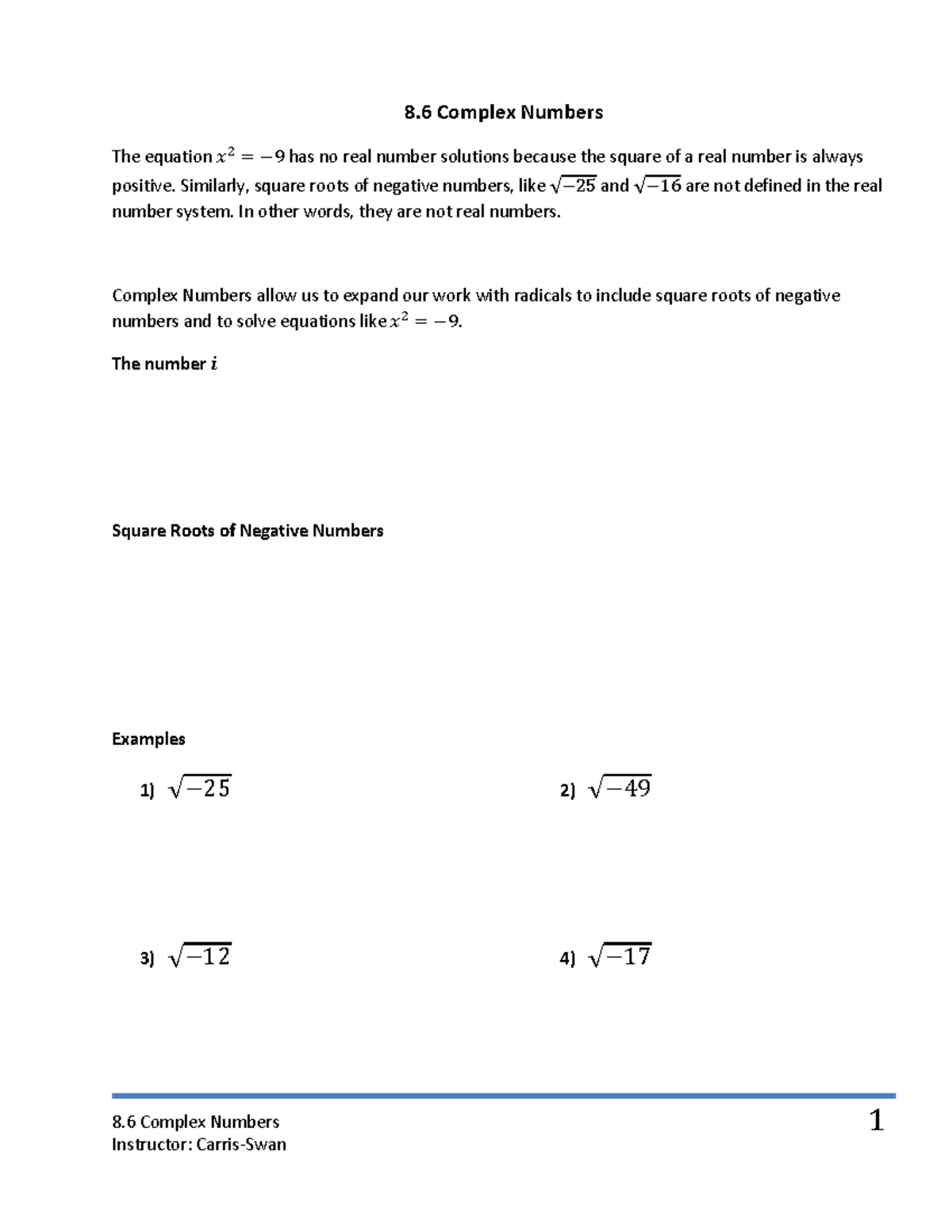 (7) 8.6 Complex Numbers - 8 Complex Numbers 1 8 Complex Numbers The ...