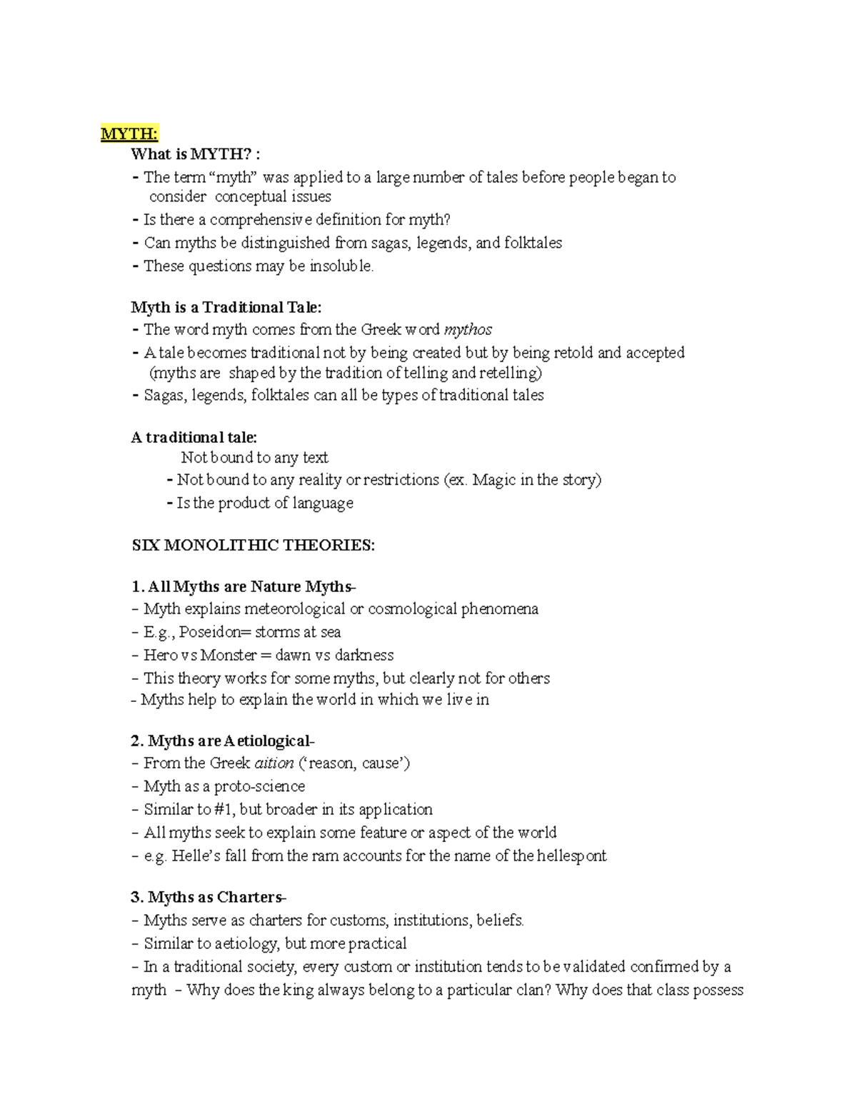 MYTH AND Drama - Classics virtual lecture notes - MYTH: What is MYTH ...