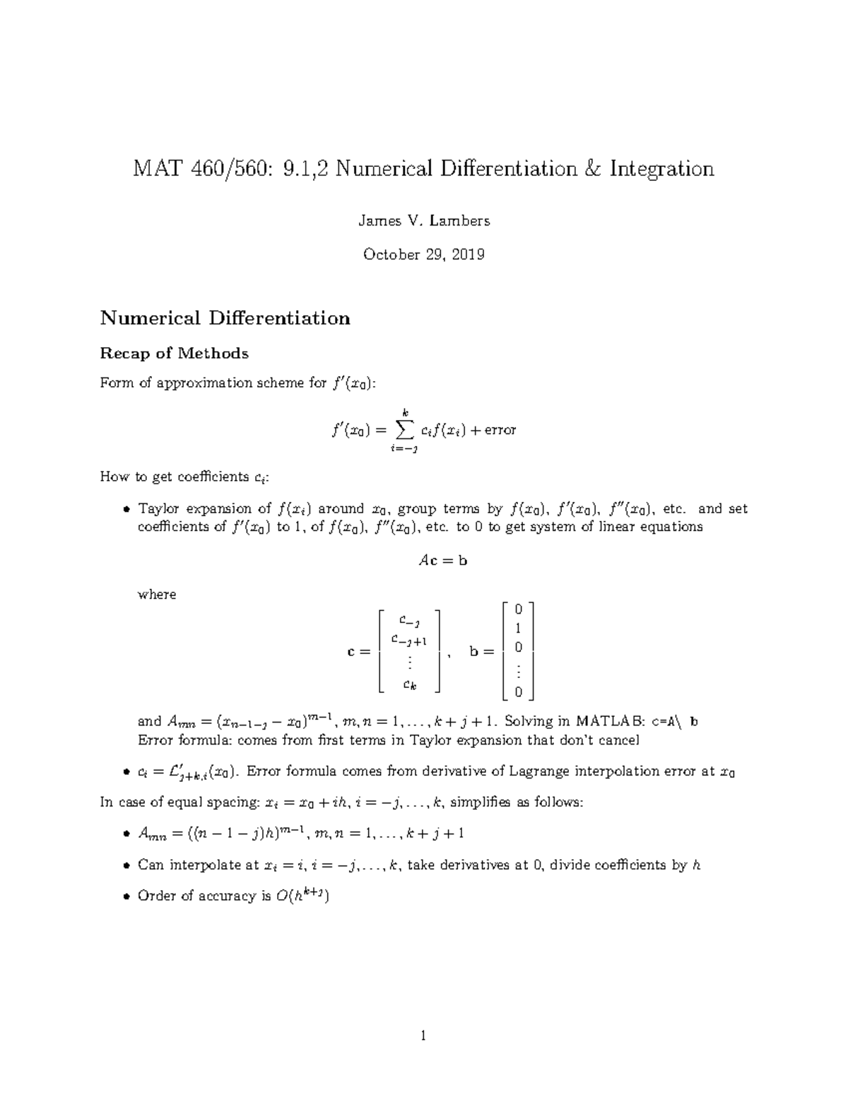 Notes 1029 - 9.1-2 - Numerical Differentiation & Integration - MAT 460/ ...