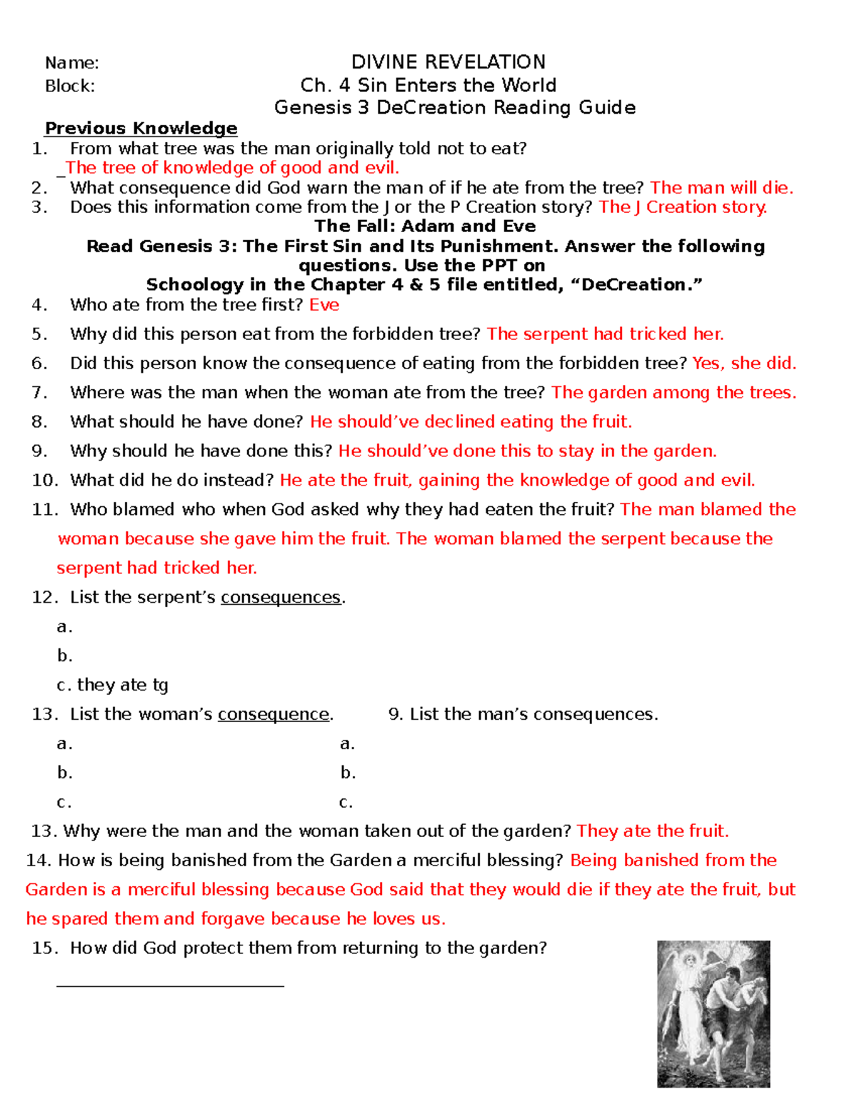 1 Adam and Eve Reading Guide - Name: DIVINE REVELATION Block: Ch. 4 Sin ...