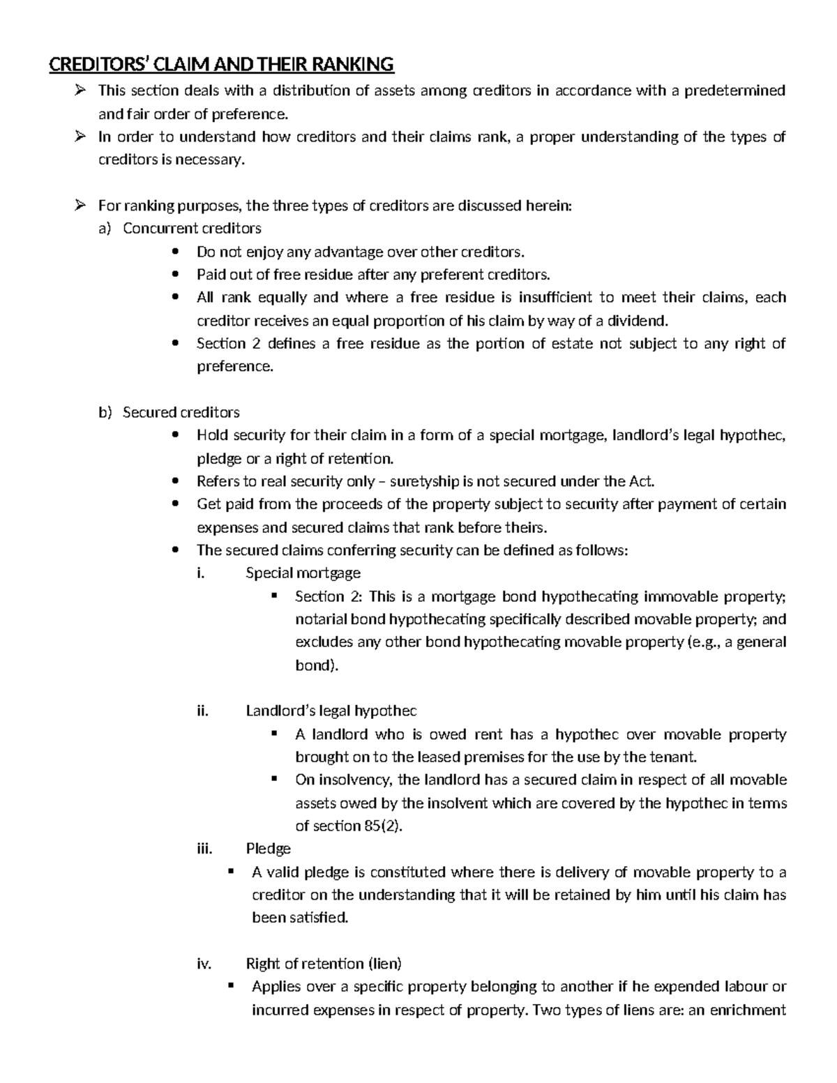 Creditors' Claims AND Their Ranking - CREDITORS’ CLAIM AND THEIR ...