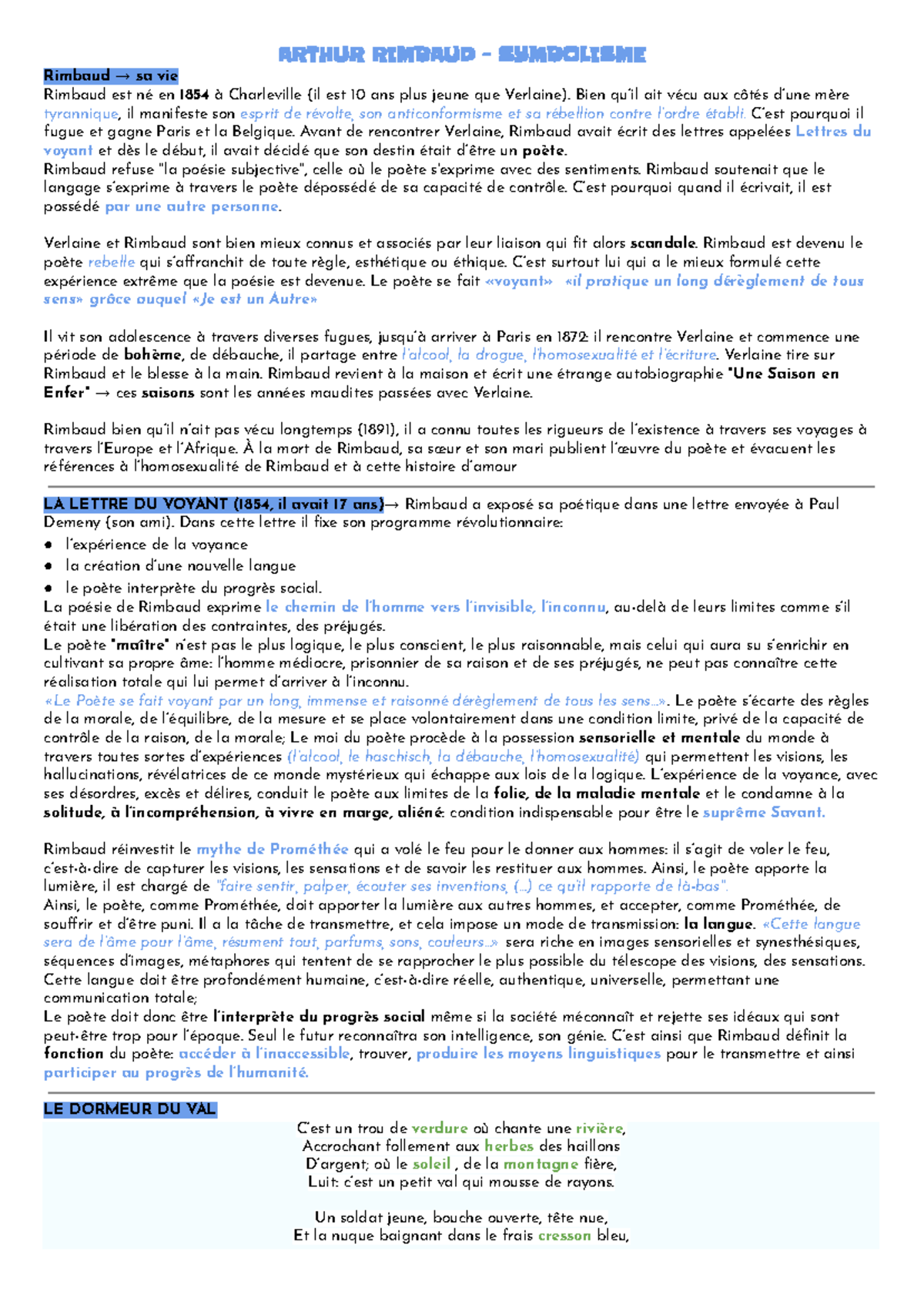 Symbolisme - Rimbaud - ARTHUR RIMBAUD - SYMBOLISME Rimbaud → sa vie ...