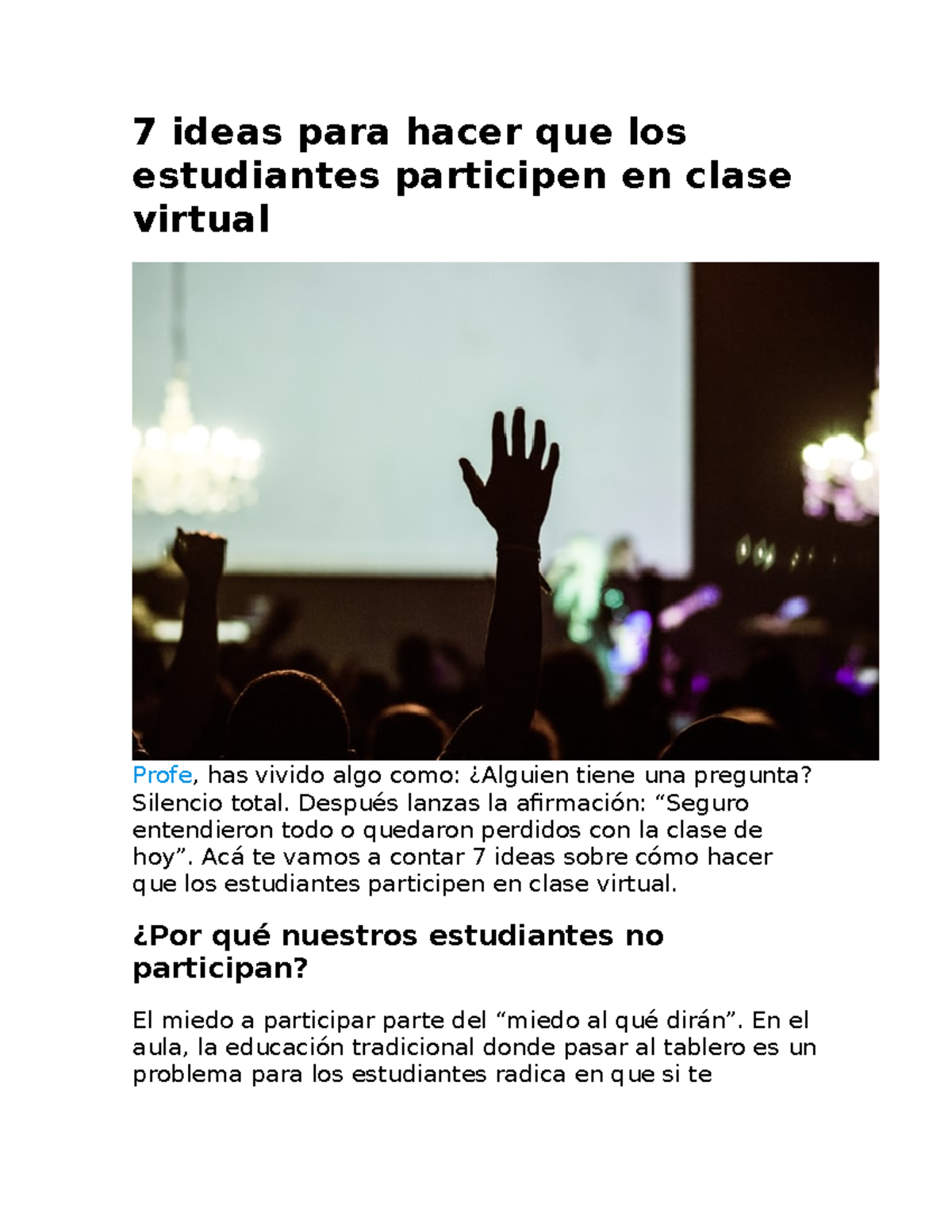 7 ideas para hacer que los estudiantes participen en clase virtual - 7 ...