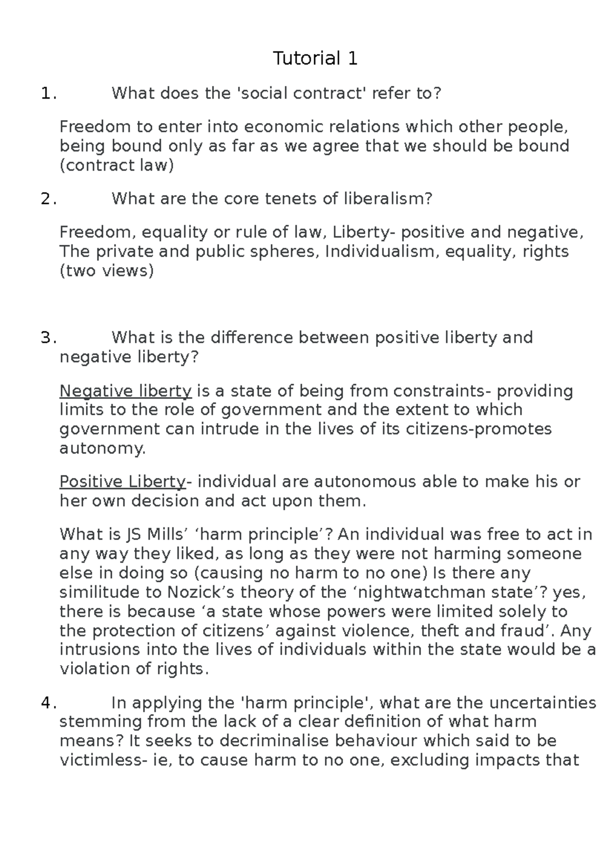 LAW101 Tutorial 1 - Tutorial 1 What does the 'social contract' refer to ...