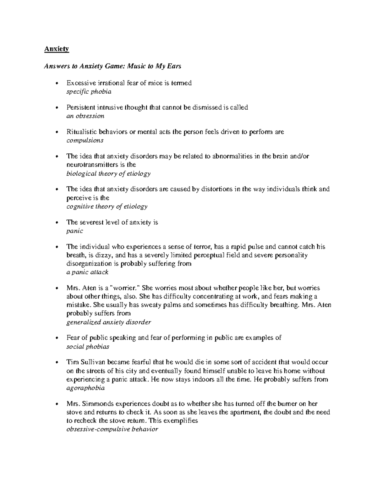 Anxiety Game Answers - Anxiety Answers to Anxiety Game: Music to My ...