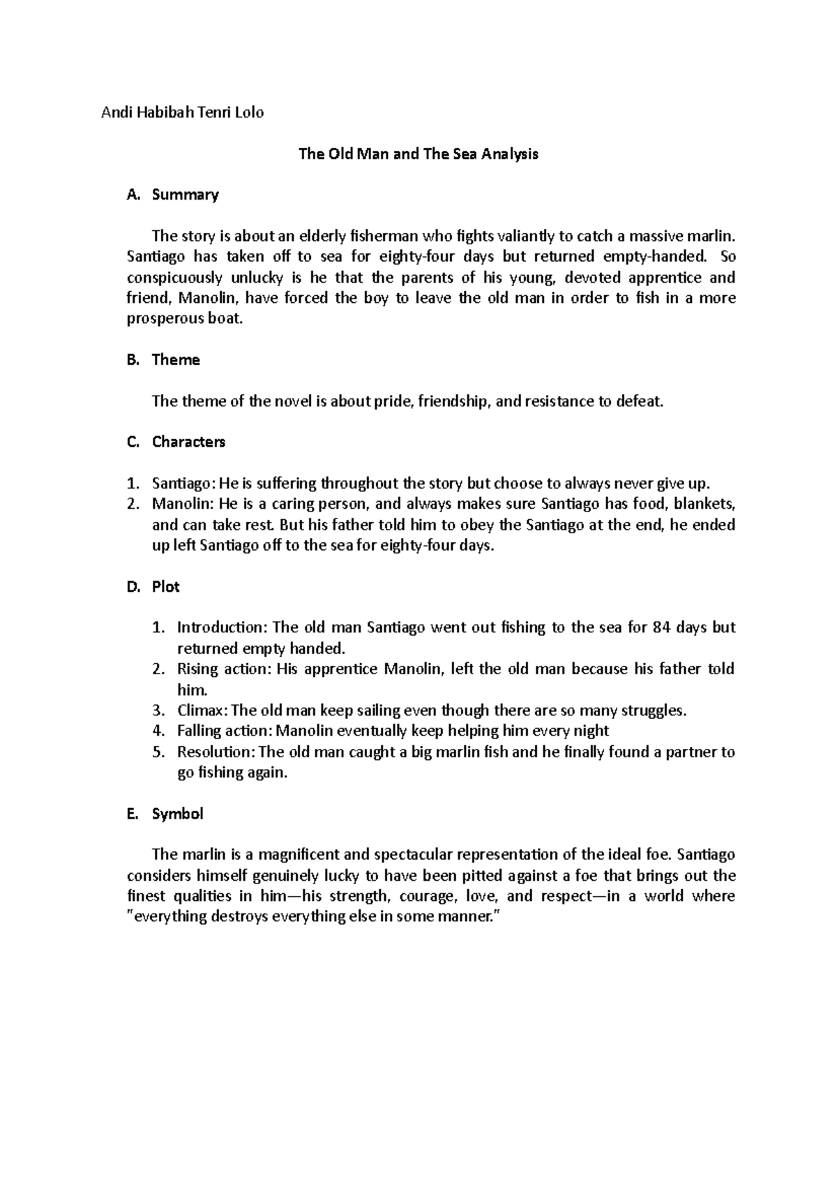 Andi Habibah Tenri Lolo Analysis The Old Man The Sea - Andi Habibah ...