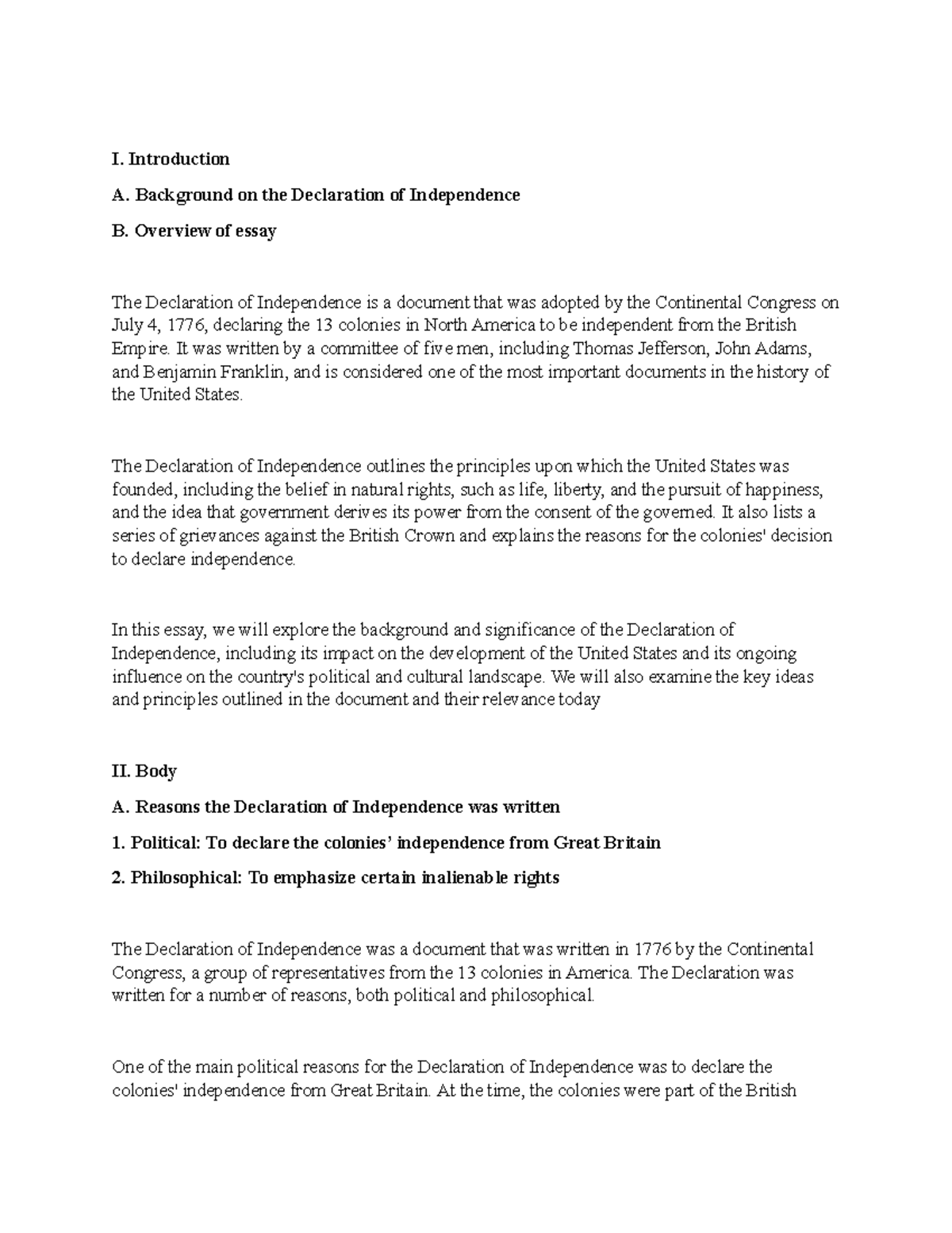 Notes on the declaration - I. Introduction A. Background on the ...