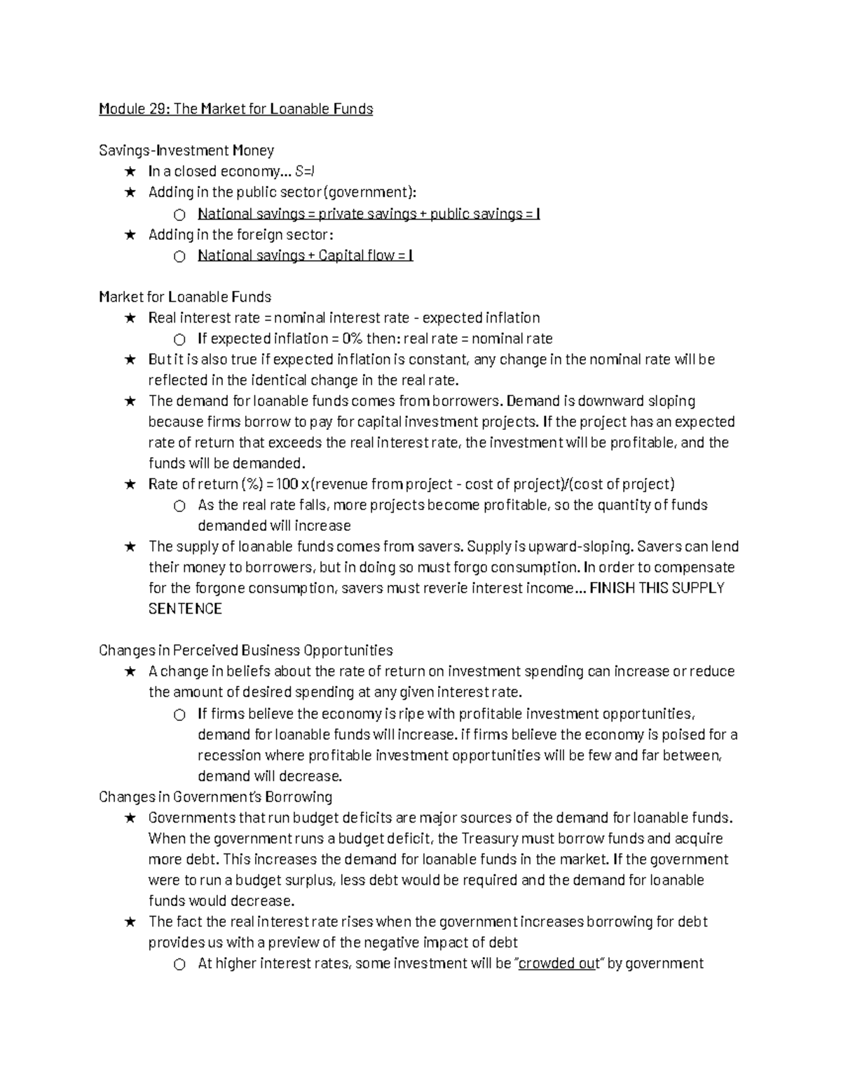 Module 29 The Market for Loanable Funds - .. S=I ★ Adding in the public ...