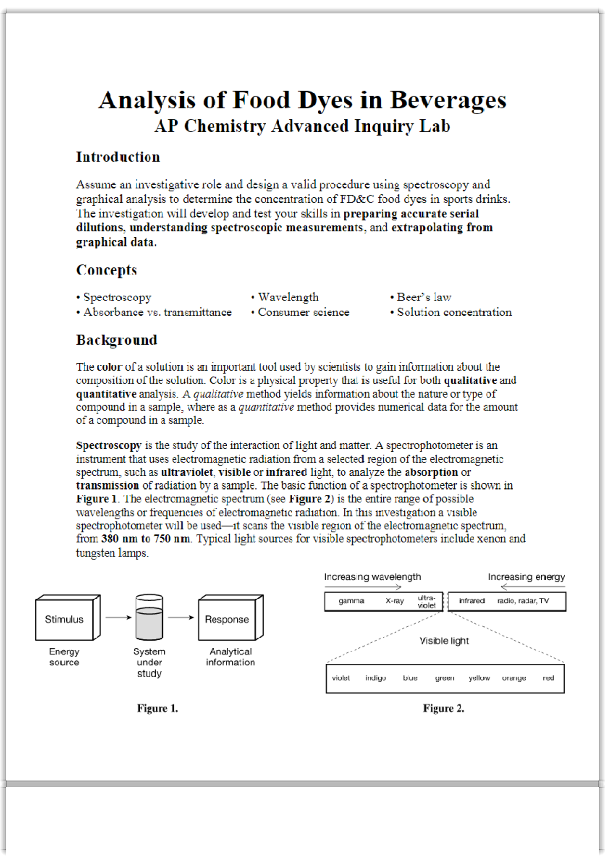 Analysis of Food Dyes in Beverages AP Chemistry - Chemical Engineering ...