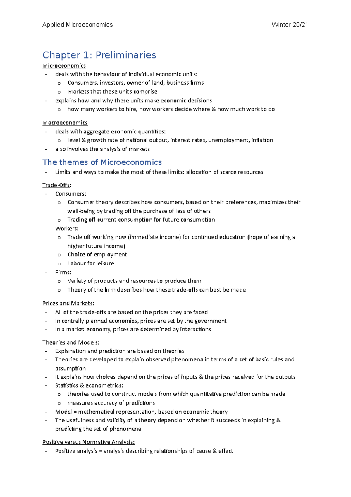 Applied Microeconomics Book Summary - Chapters 1-12 - Chapter 1: Preliminaries Microeconomics ...