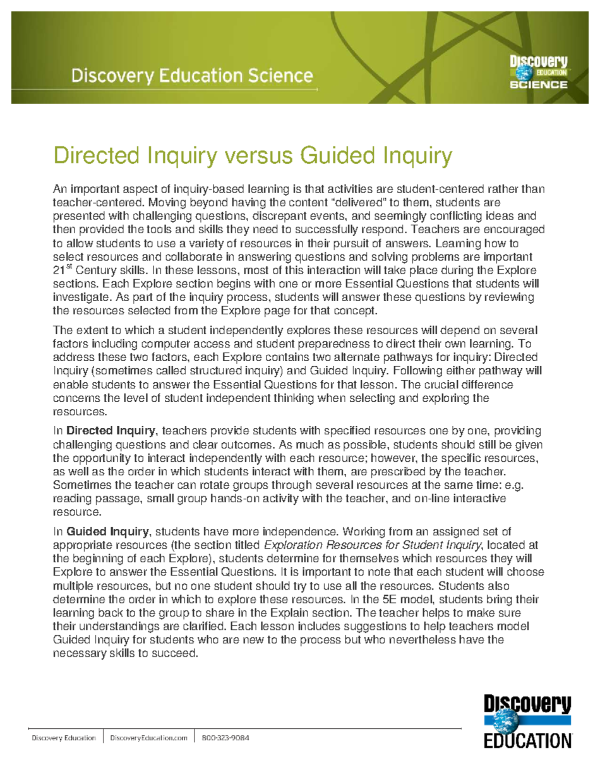 Directed Inquiryvs Guided Inquiry - Directed Inquiry versus Guided ...