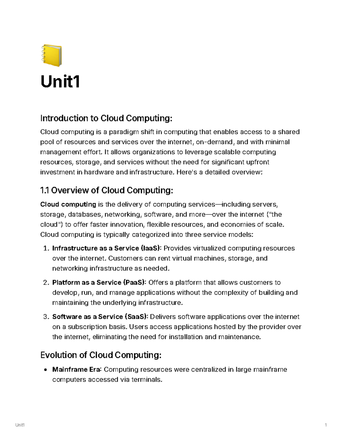 Introductionto Cloud Technology Unit 1 - 📒 Unit Introduction to Cloud Computing: Cloud computing ...