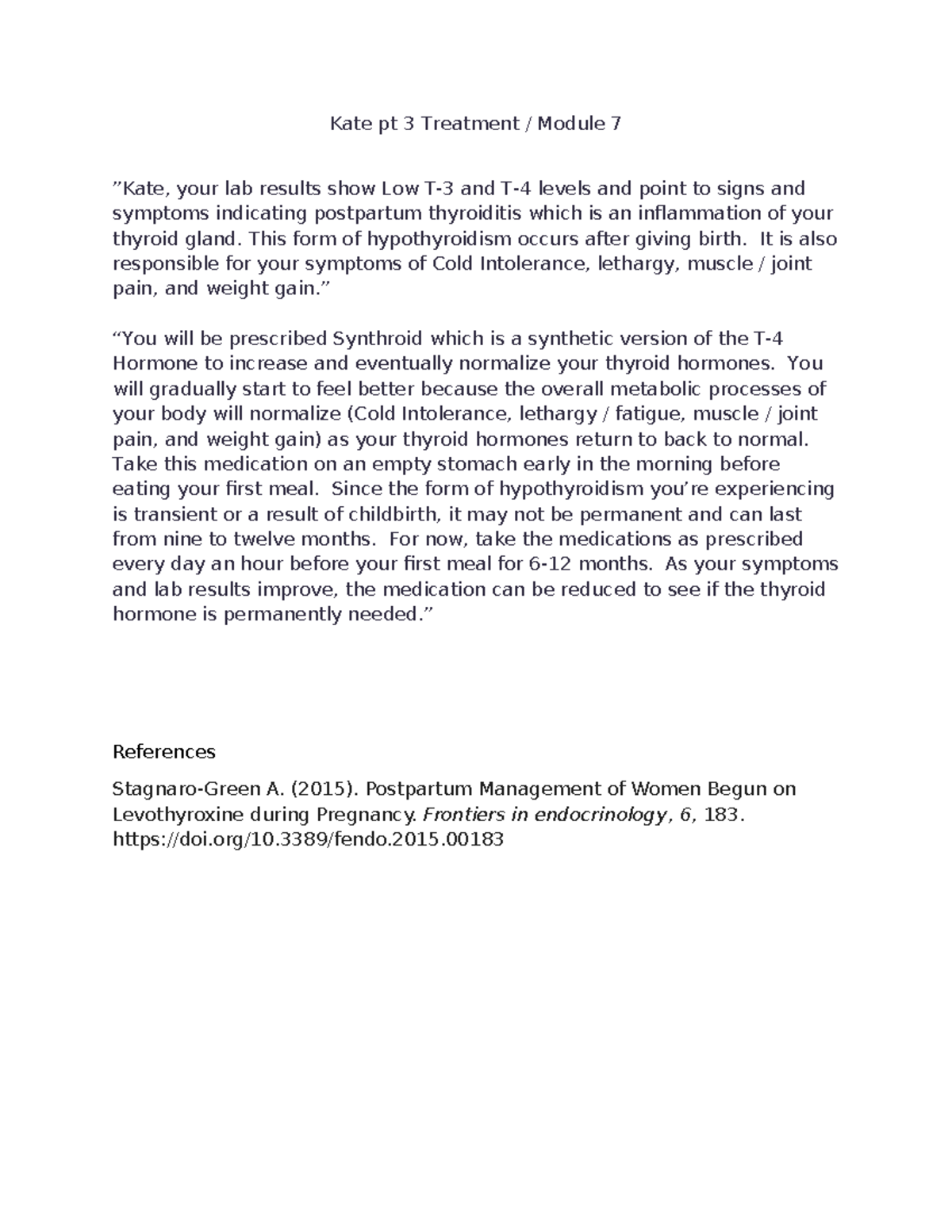Kate pt 3 Treatment - courswork - Kate pt 3 Treatment / Module 7 ”Kate ...