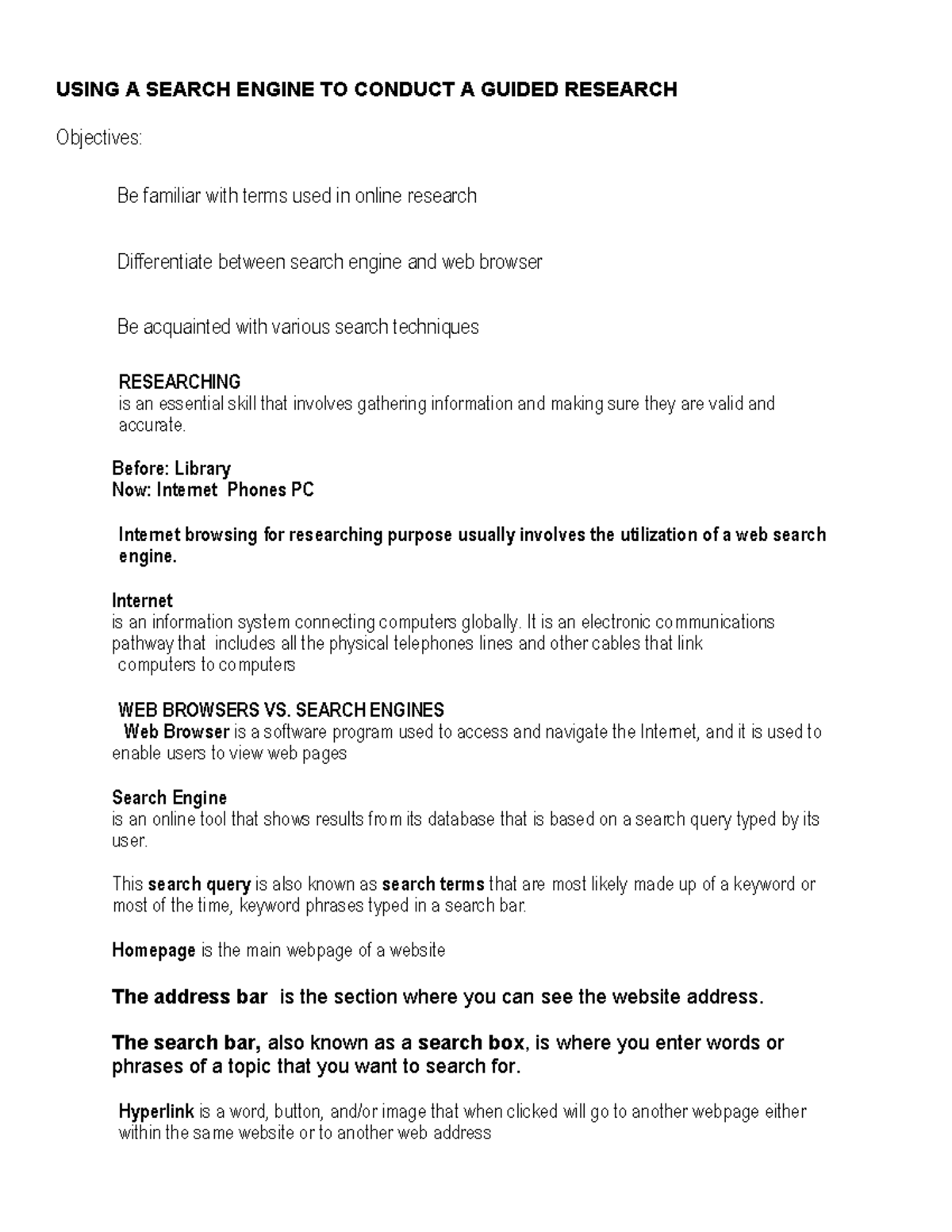 Using A Search Engine TO Conduct A Guided Research - USING A SEARCH ...