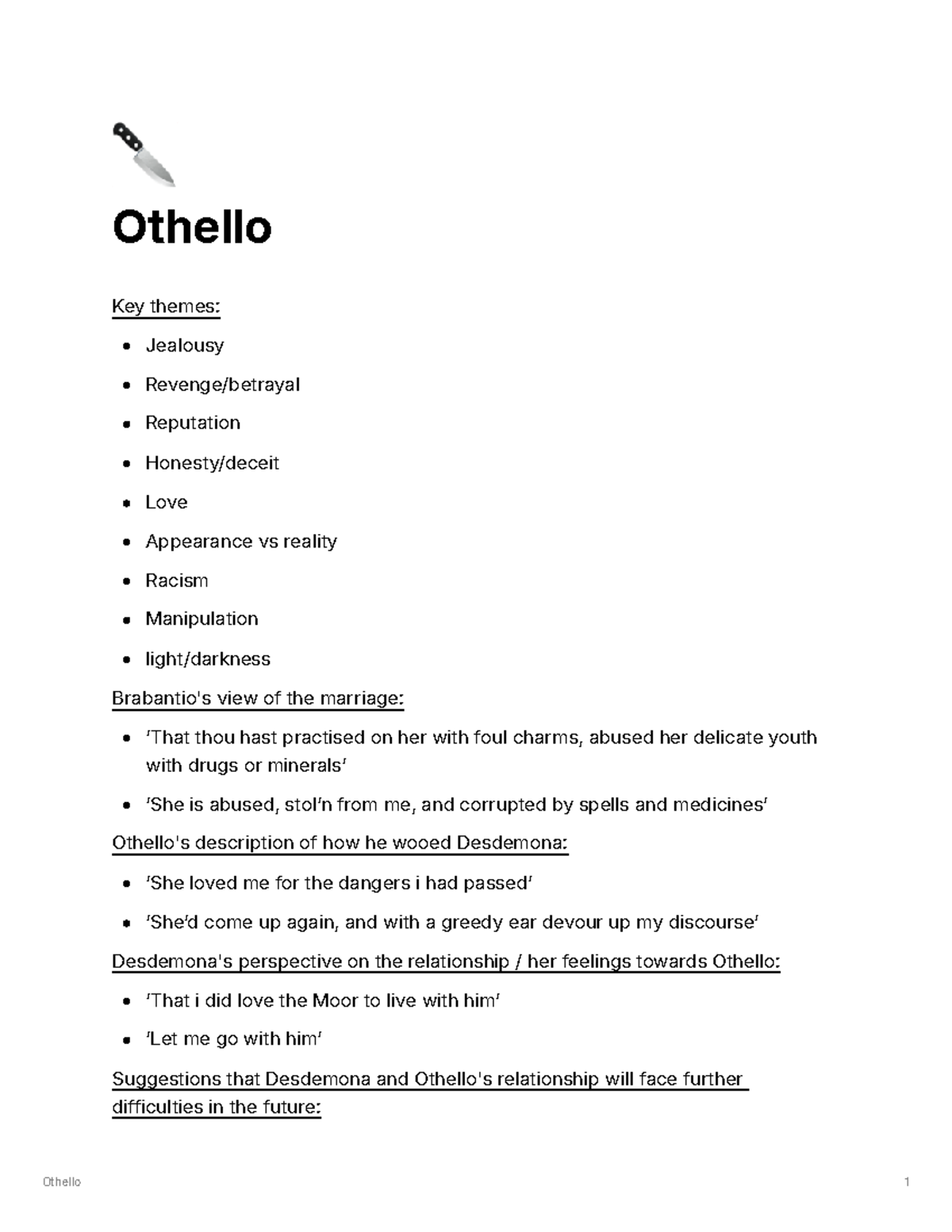 Shakespeare's Othello - 🔪 Othello Key themes: Jealousy Revenge/betrayal ...