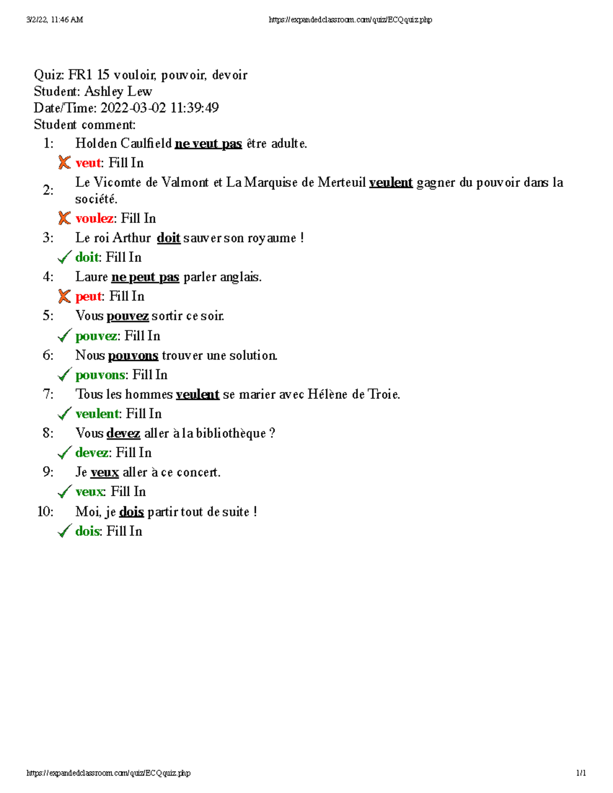 French 1Quiz Vouloir Pouvoir Devoir - 3/2/22, 11:46 AM ...
