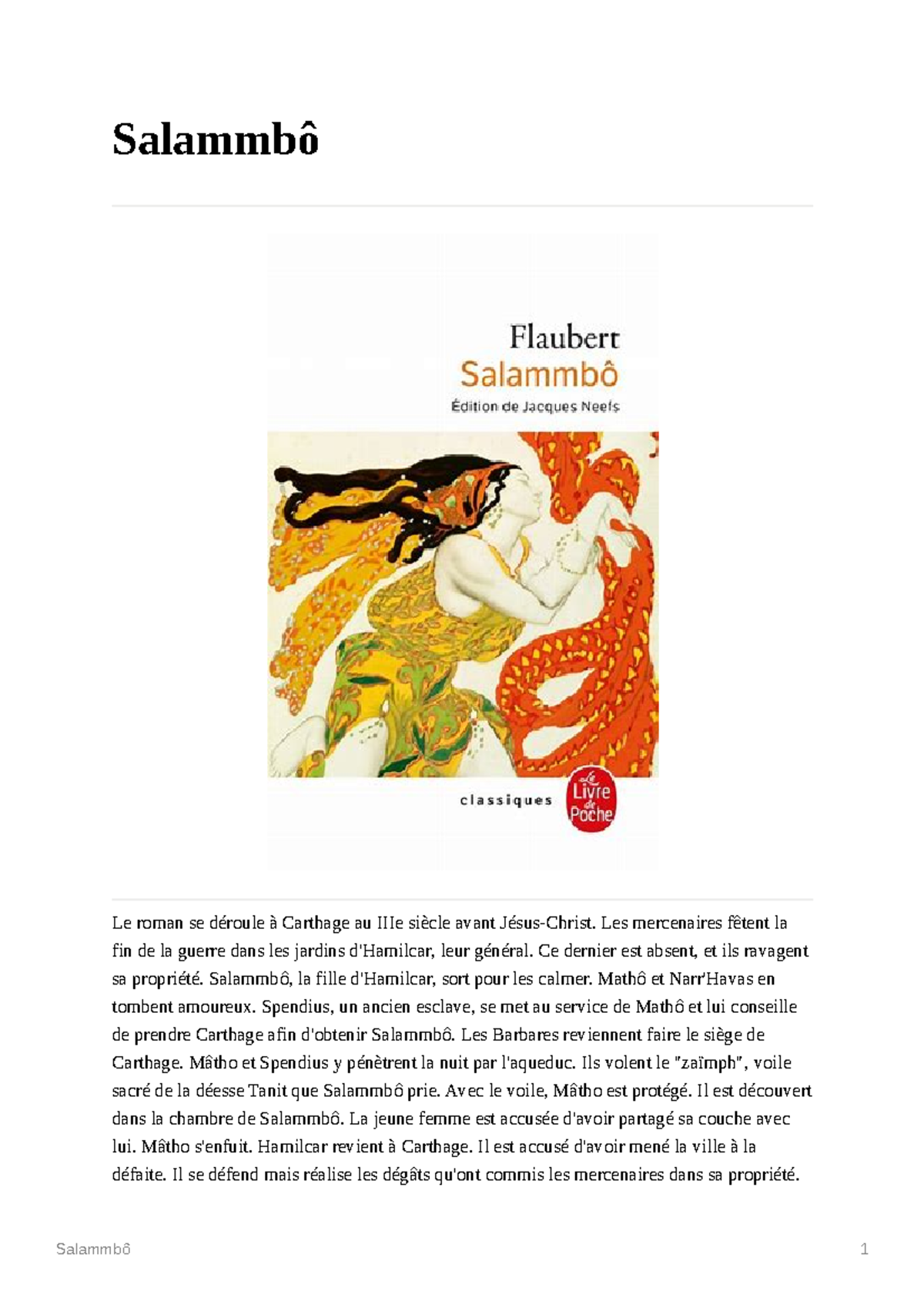 Salammbô - Salammbô Le roman se déroule à Carthage au IIIe siècle avant ...