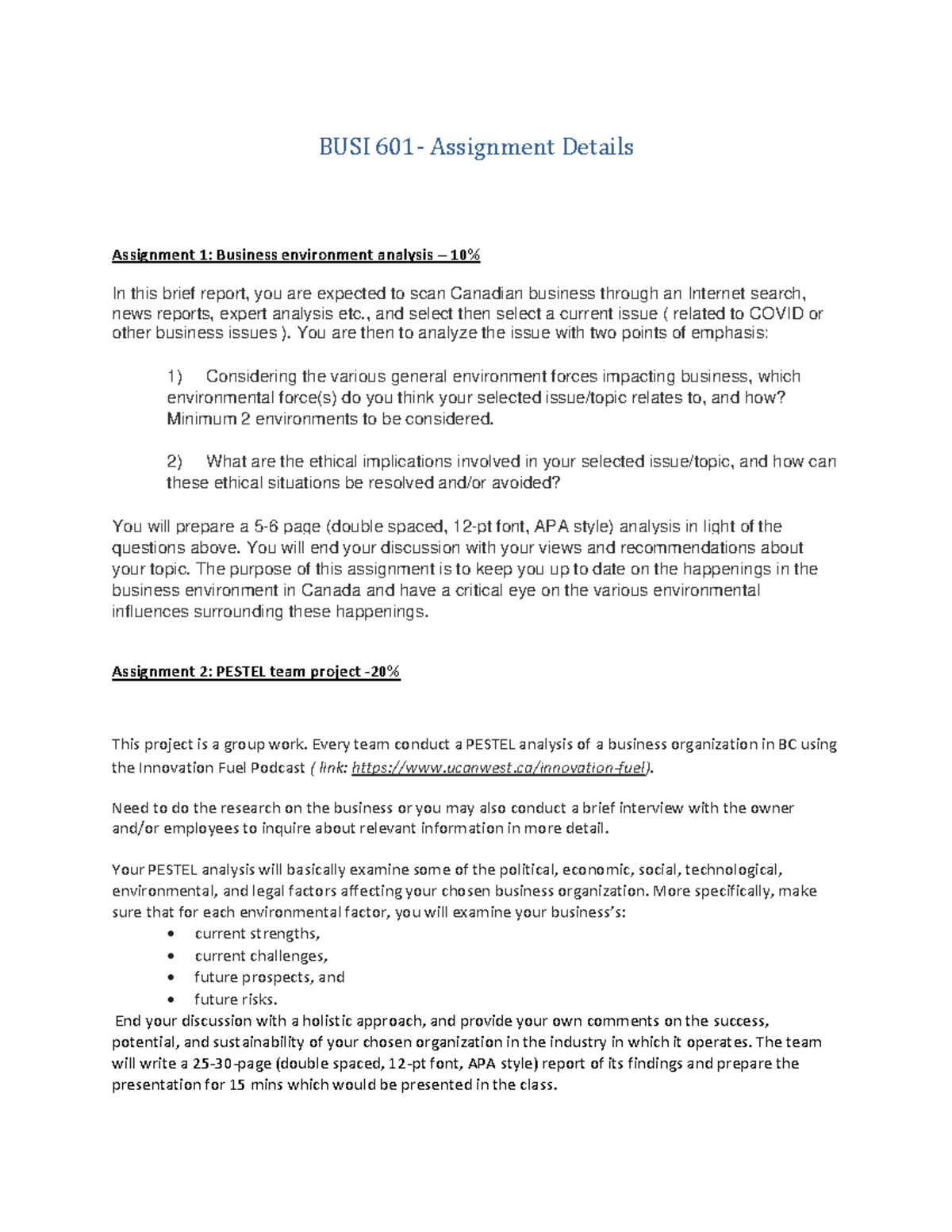 Assignment Details (2) - BUSI 601- Assignment Details Assignment 1 ...
