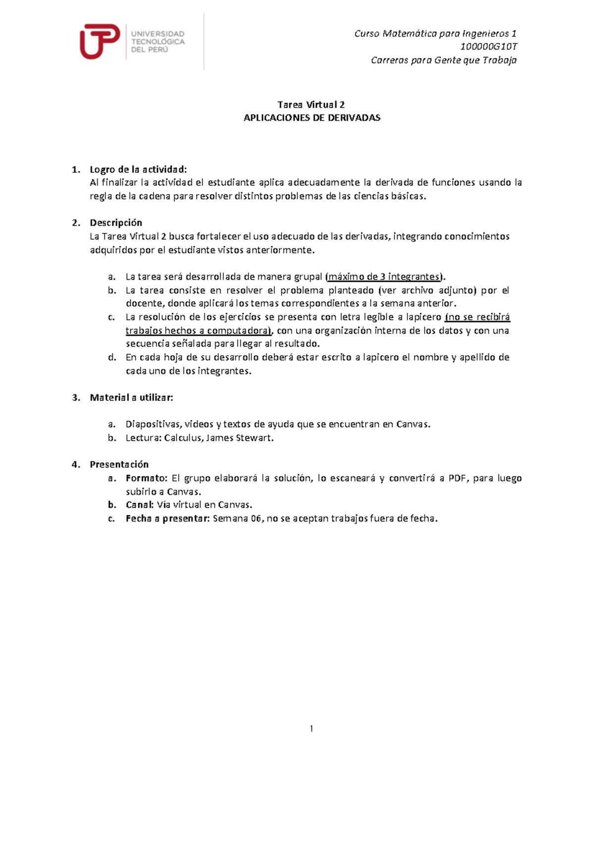 Tarea 2 MPI1 CGT (Indicaciones) - Curso Matem·tica para Ingenieros 1 100000G10T Carreras para ...