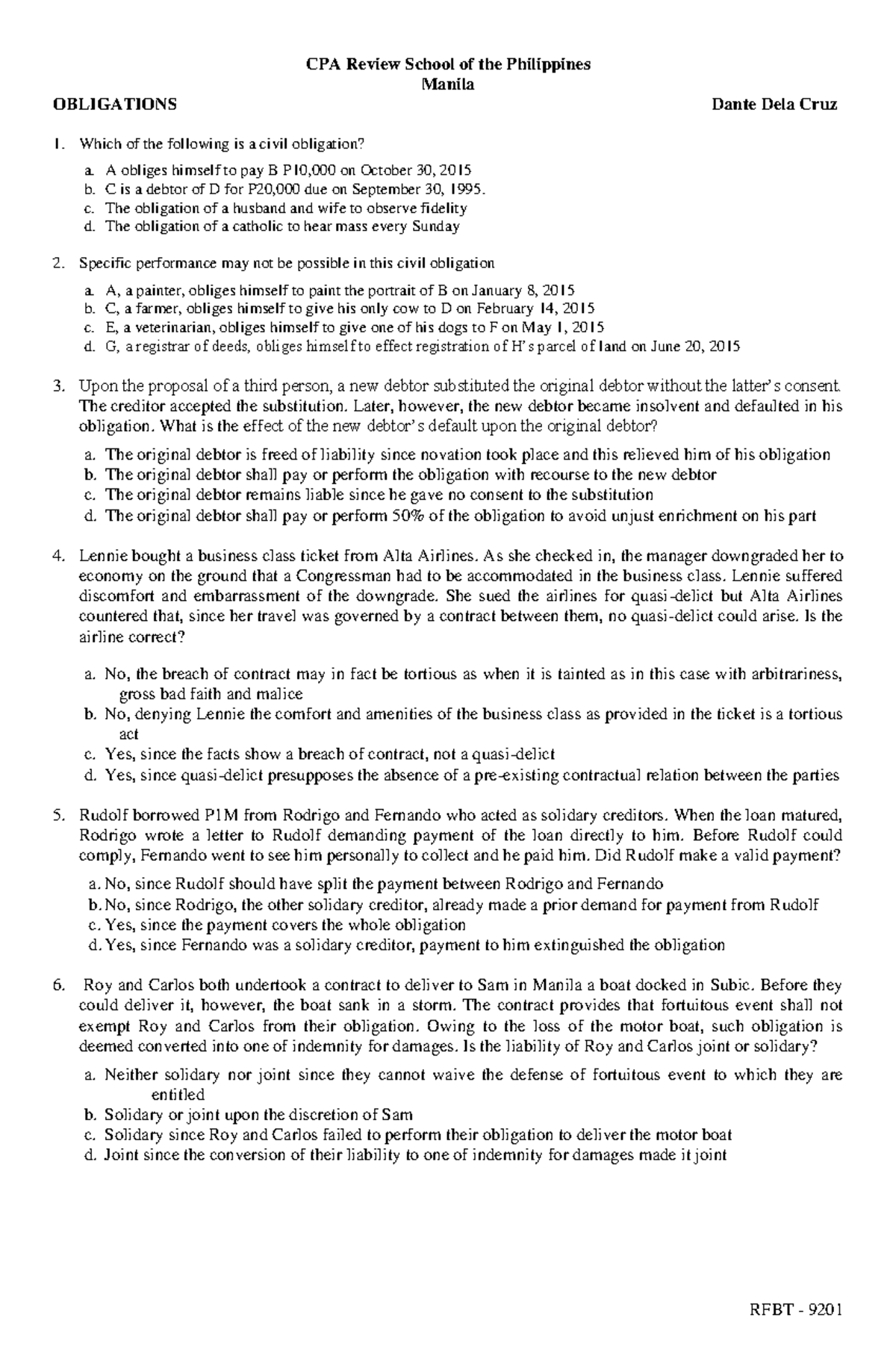 Obligations - Handout - CPA Review School of the Philippines Manila ...