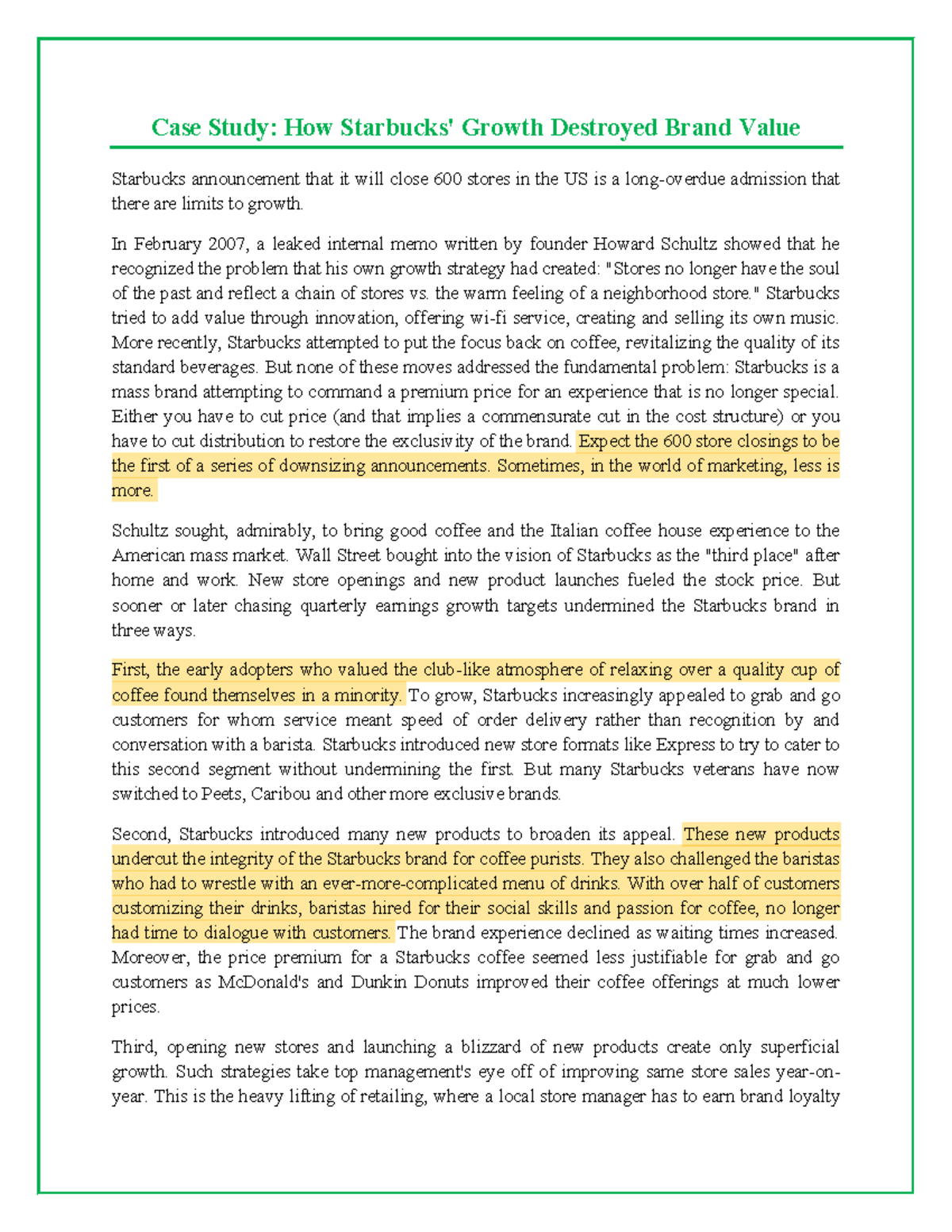Case Study - How Starbucks' Growth Destroyed Brand Value - Case Study ...