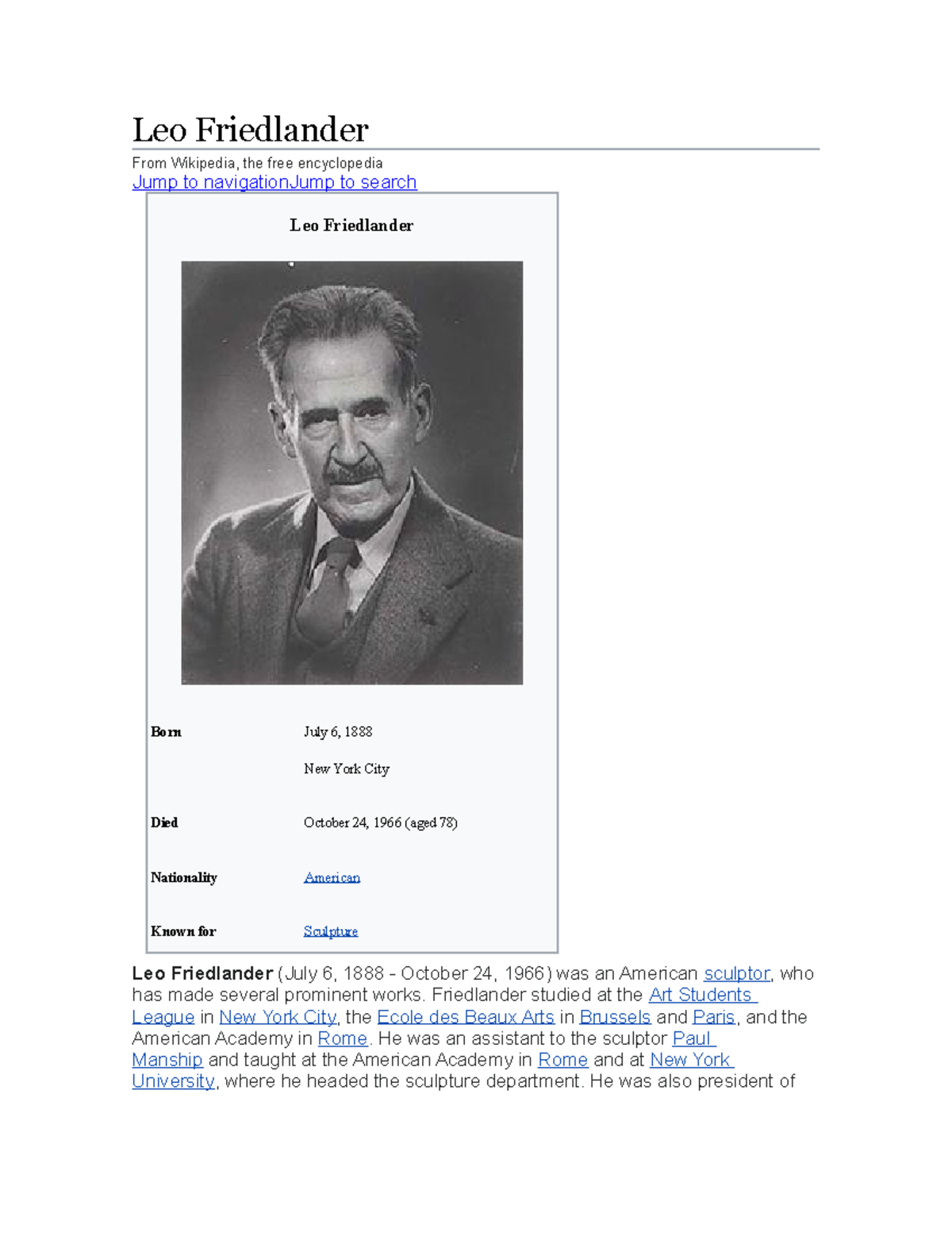 Leo Friedlander - Leo Friedlander From Wikipedia, the free encyclopedia ...