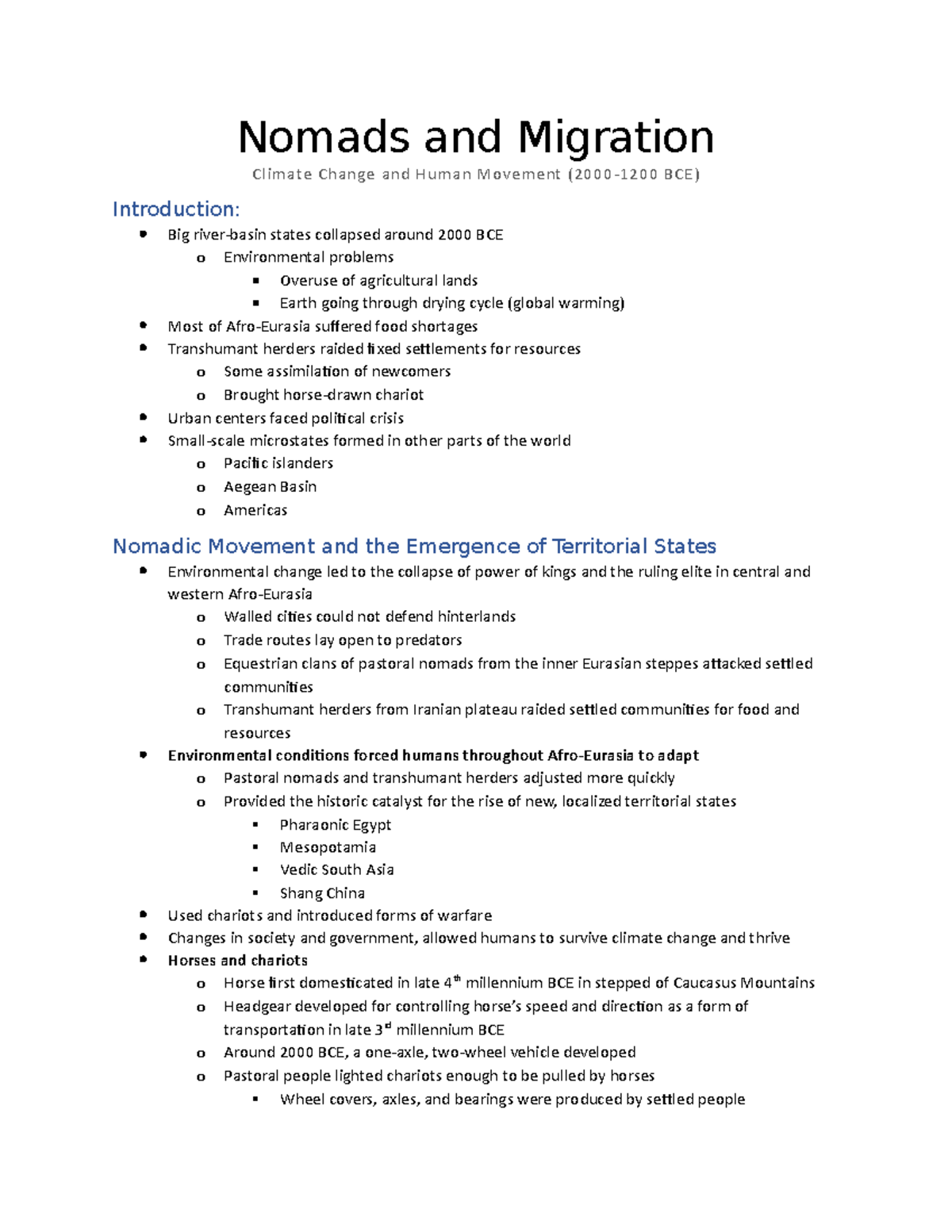 Chapter 3 Lecture Notes - Nomads and Migration Climate Change and Human ...