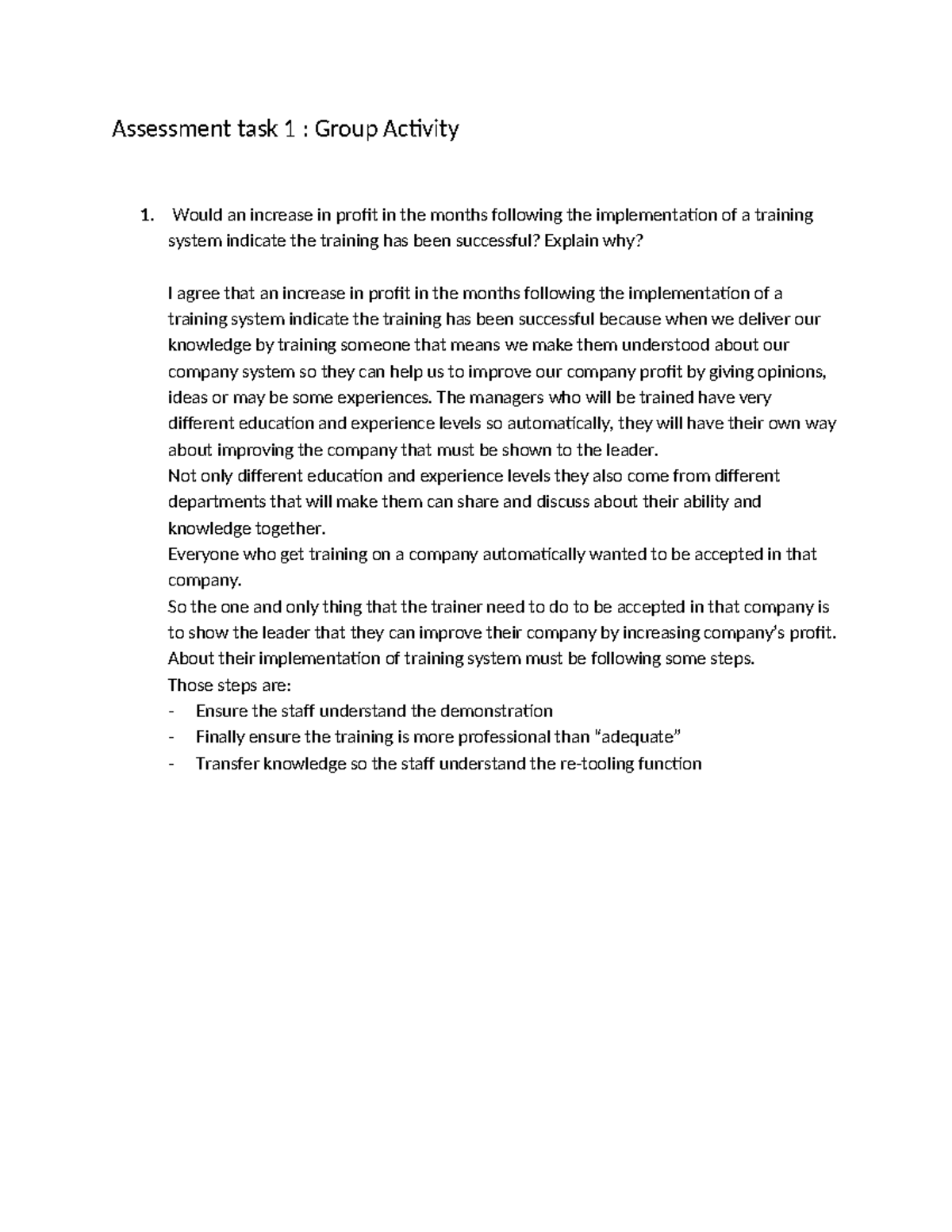 Assessment task 1 group activity - Assessment task 1 : Group Activity 1 ...