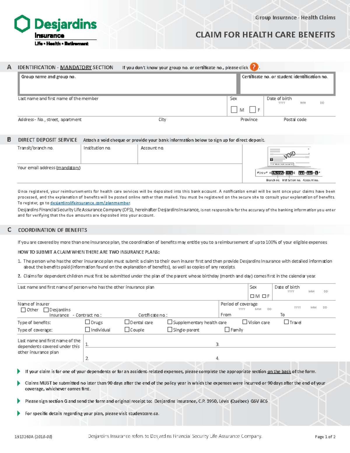 Desjardins Health - n r r r r r r r r r r - 1913260A (2018-08) Page 1 ...