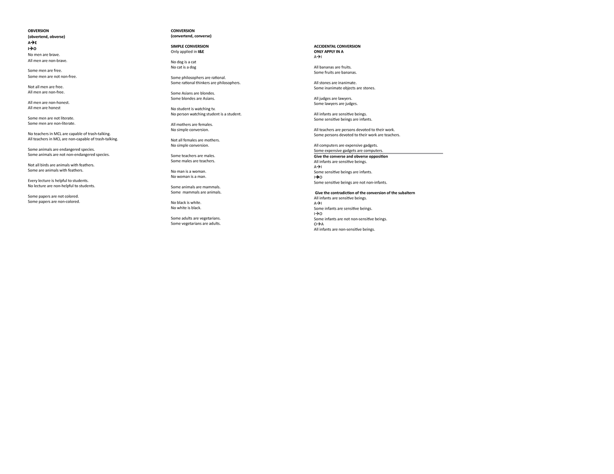 Eduction HUM011 - notes and practice material - OBVERSION (obvertend ...