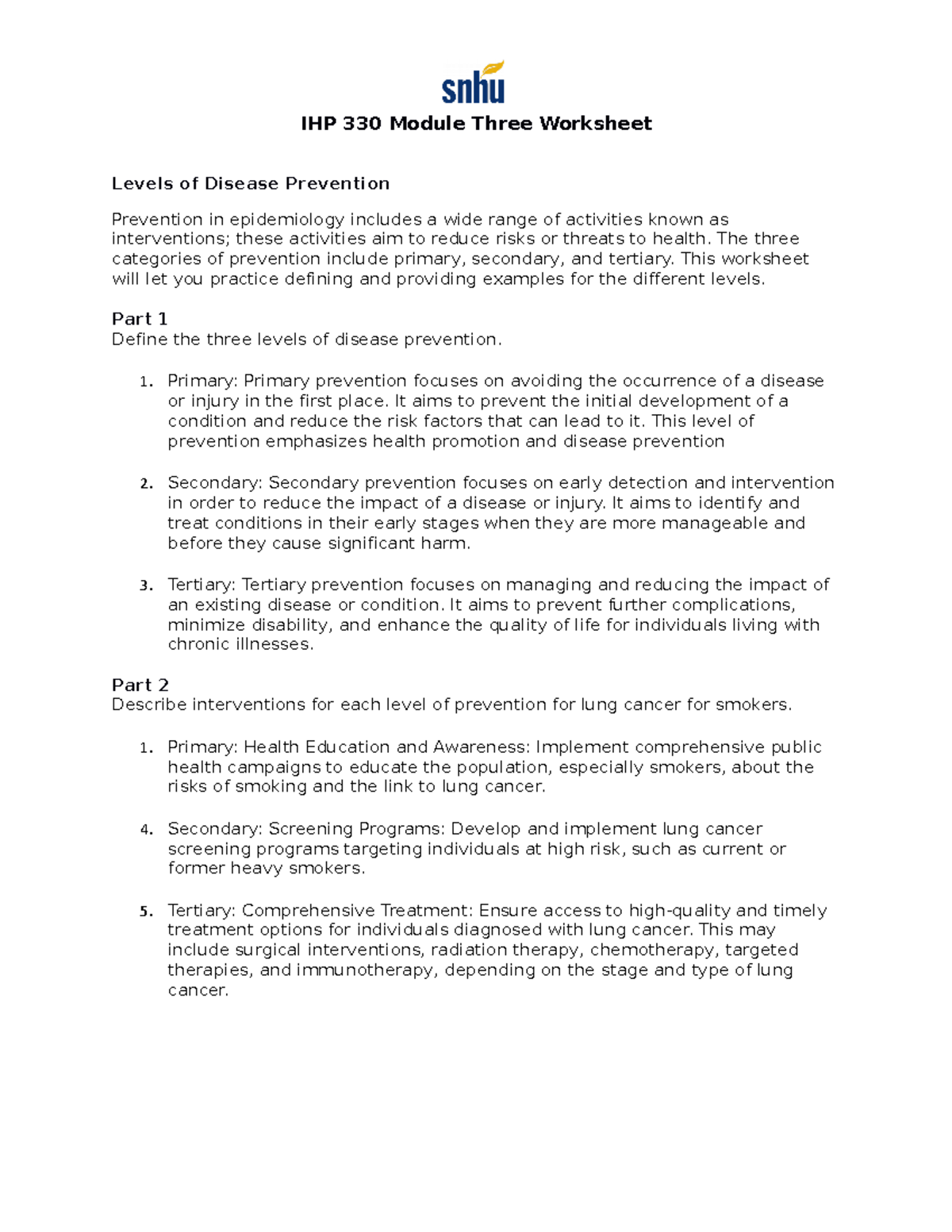 IHP 330 Module Three Worksheet - IHP330 - SNHU - Studocu