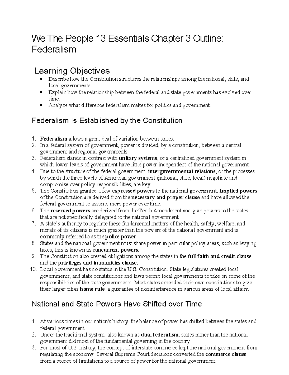 Chapter 3 - We The People 13 Essentials Chapter 3 Outline: Federalism ...