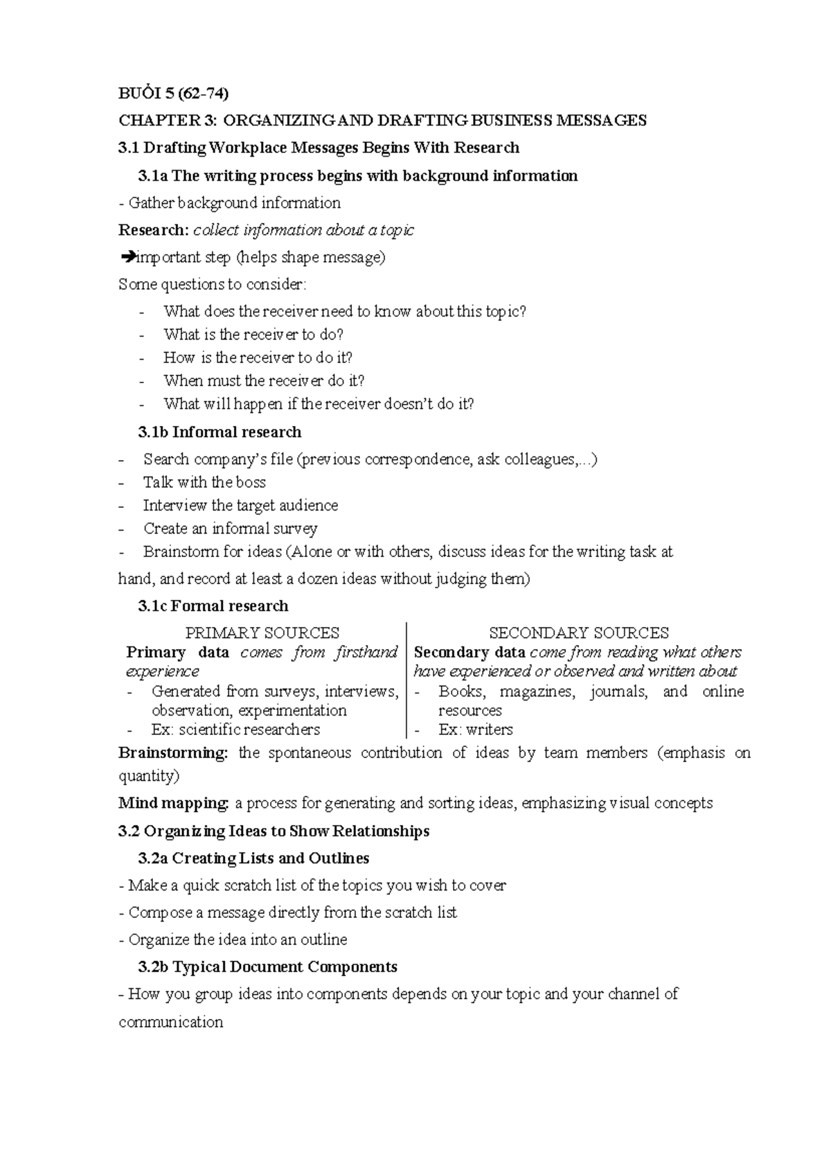 BUỔI-5 - dạ tóm tắt tacn - BUỔI 5 ( 62 - 74 ) CHAPTER 3: ORGANIZING AND DRAFTING BUSINESS ...