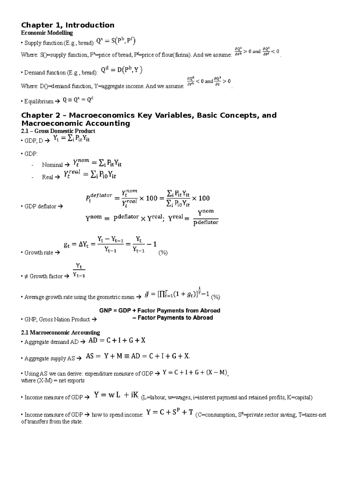 Formular_Macroeconomics - Chapter 1, Introduction Economic Modelling ...