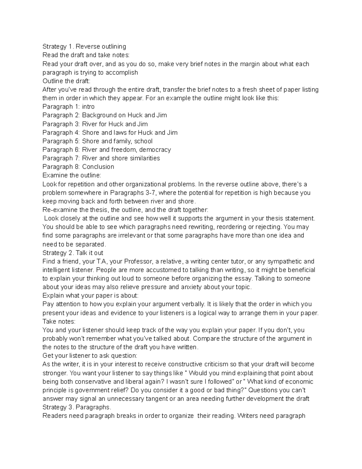 Organizing an essay - English 101 - Strategy 1. Reverse outlining Read ...
