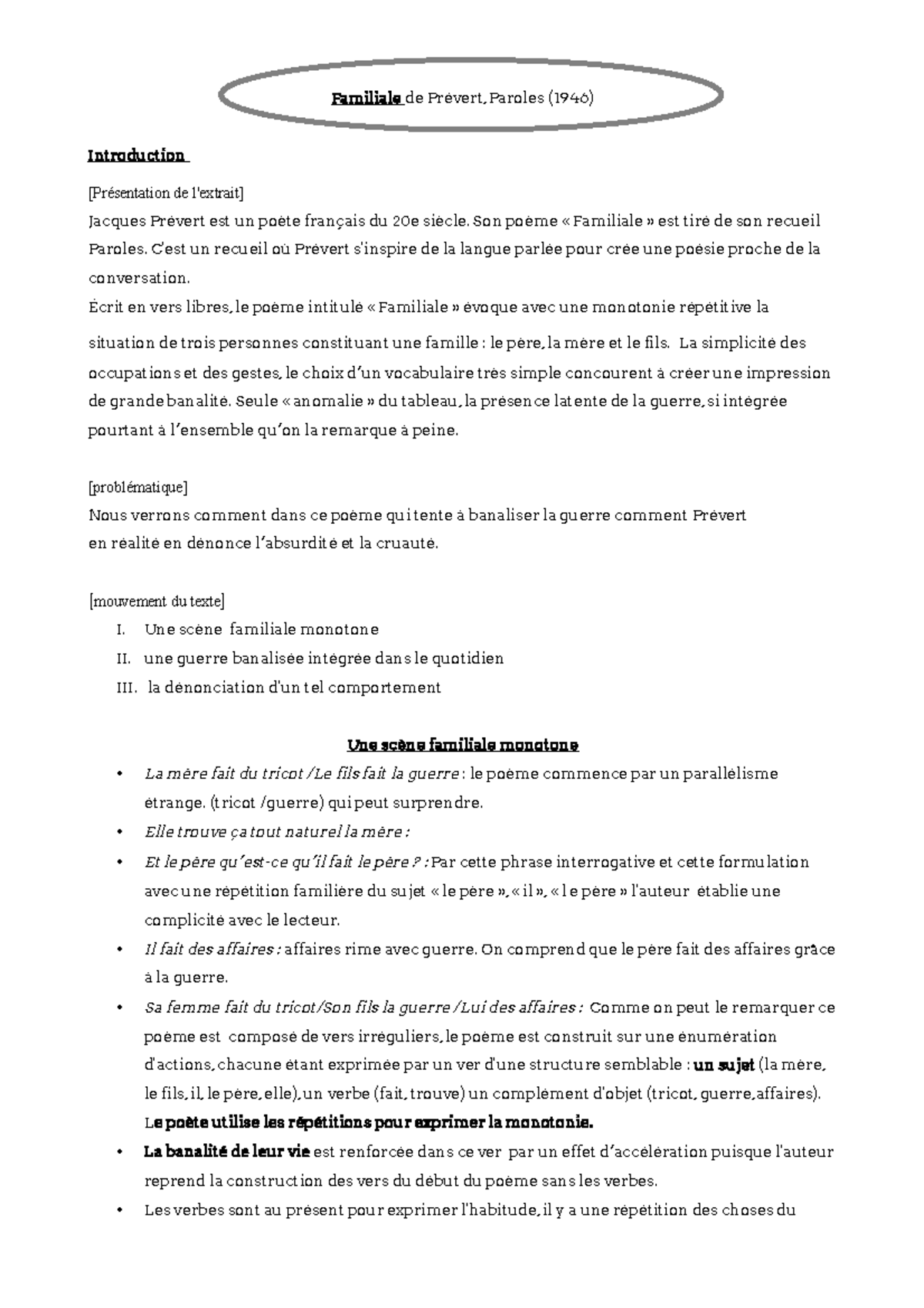 Familiale de jacques prévert - Familiale de Prévert, Paroles (1946 ...