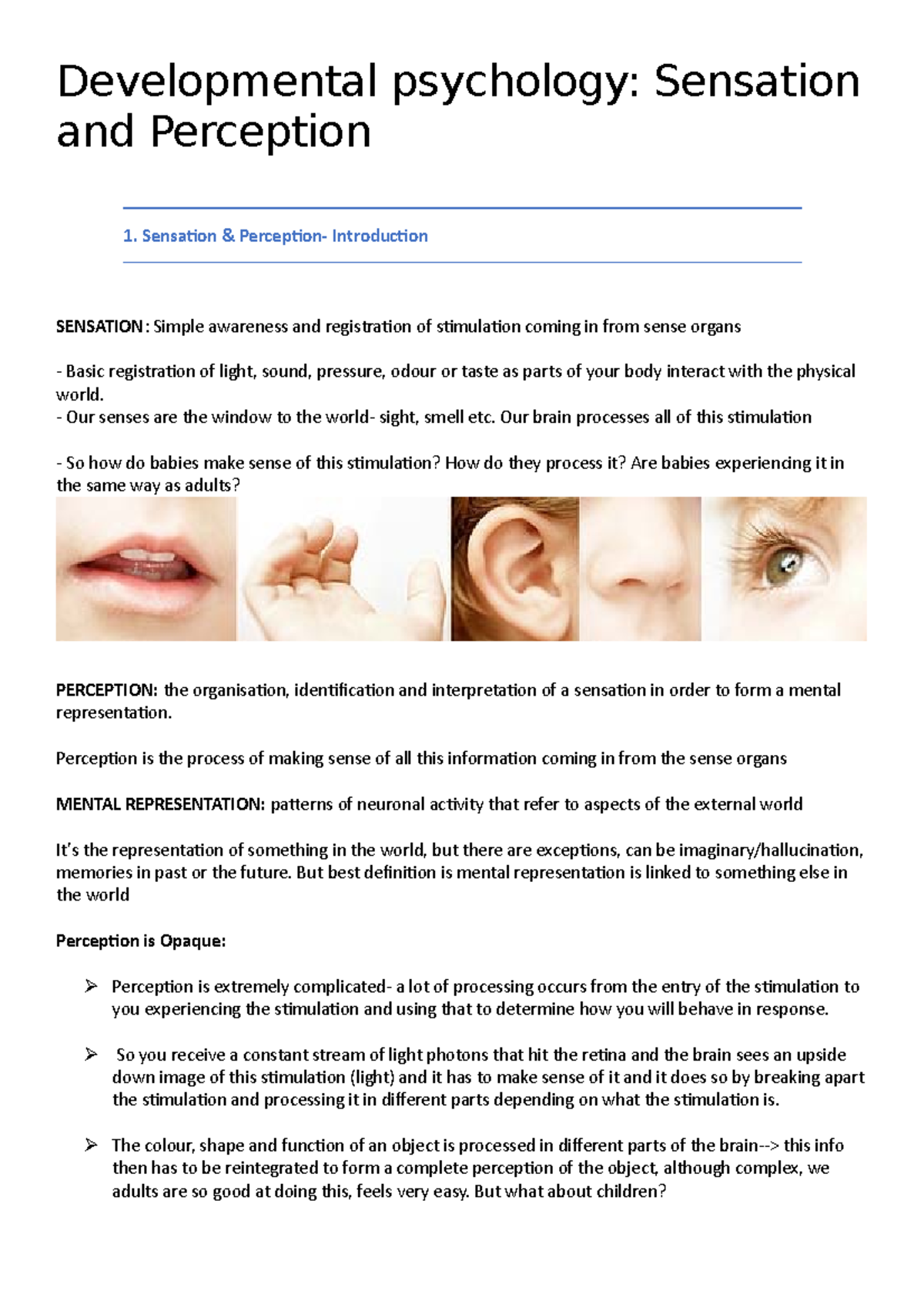 Sensation and perceptions - Developmental psychology: Sensation and ...