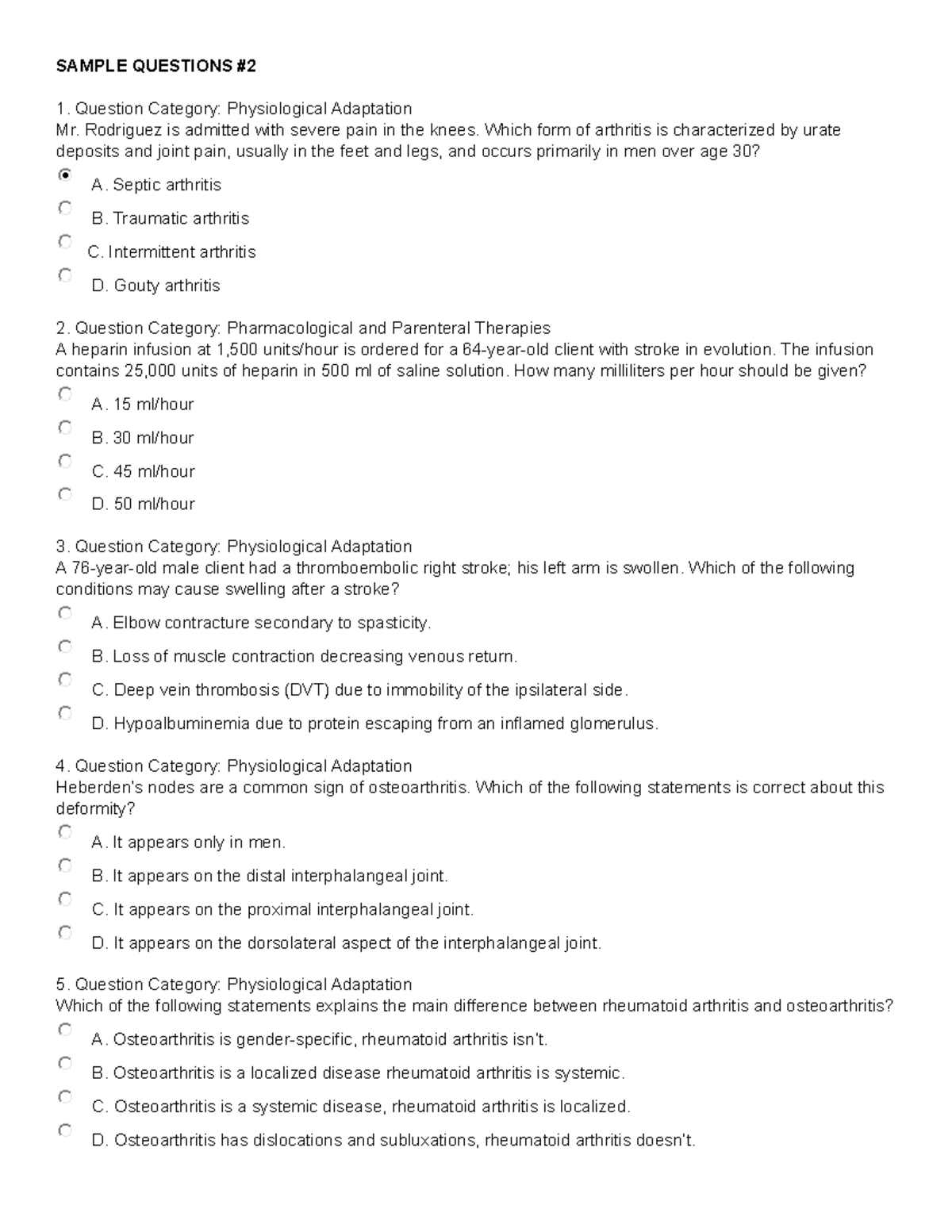 2. Sample Questions - SAMPLE QUESTIONS Question Category: Physiological ...