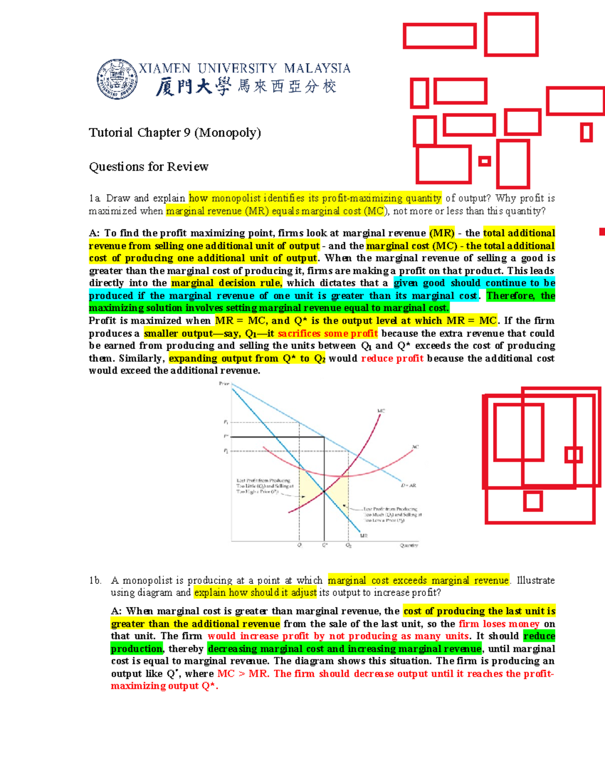 Tut 9 (Ans) SEM107 Monopoly - 2022 (New) - Tutorial Chapter 9 (Monopoly) Questions for Review 1a ...